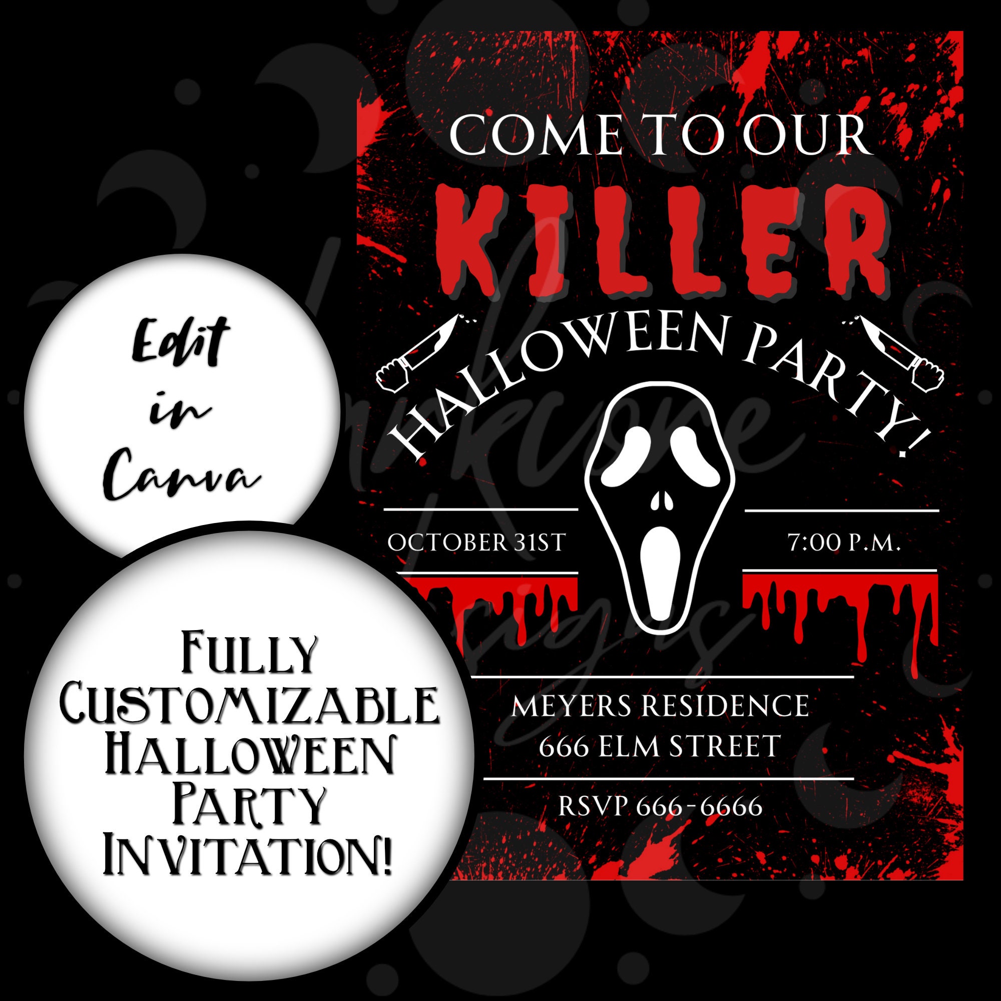 Killer Party Halloween Invitation Template | Canva Template - Etsy