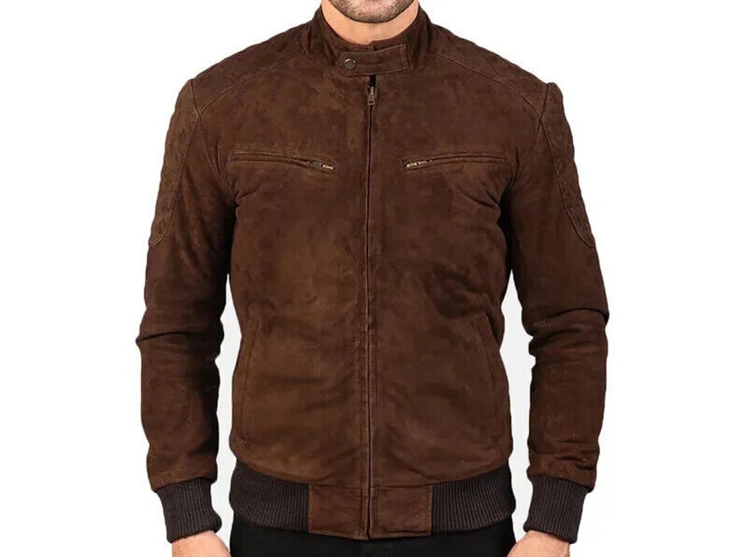 Men's 100% Suede Leather Western Style Bomber Cowboy Jacket Classic ...