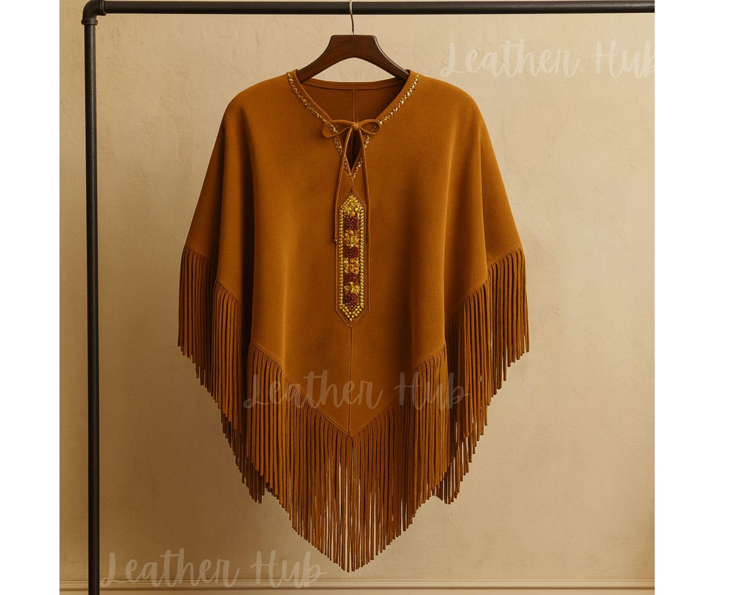Women’s Boho Fringe Suede Poncho, Western Festival Cape, Cowgirl Outfit ...
