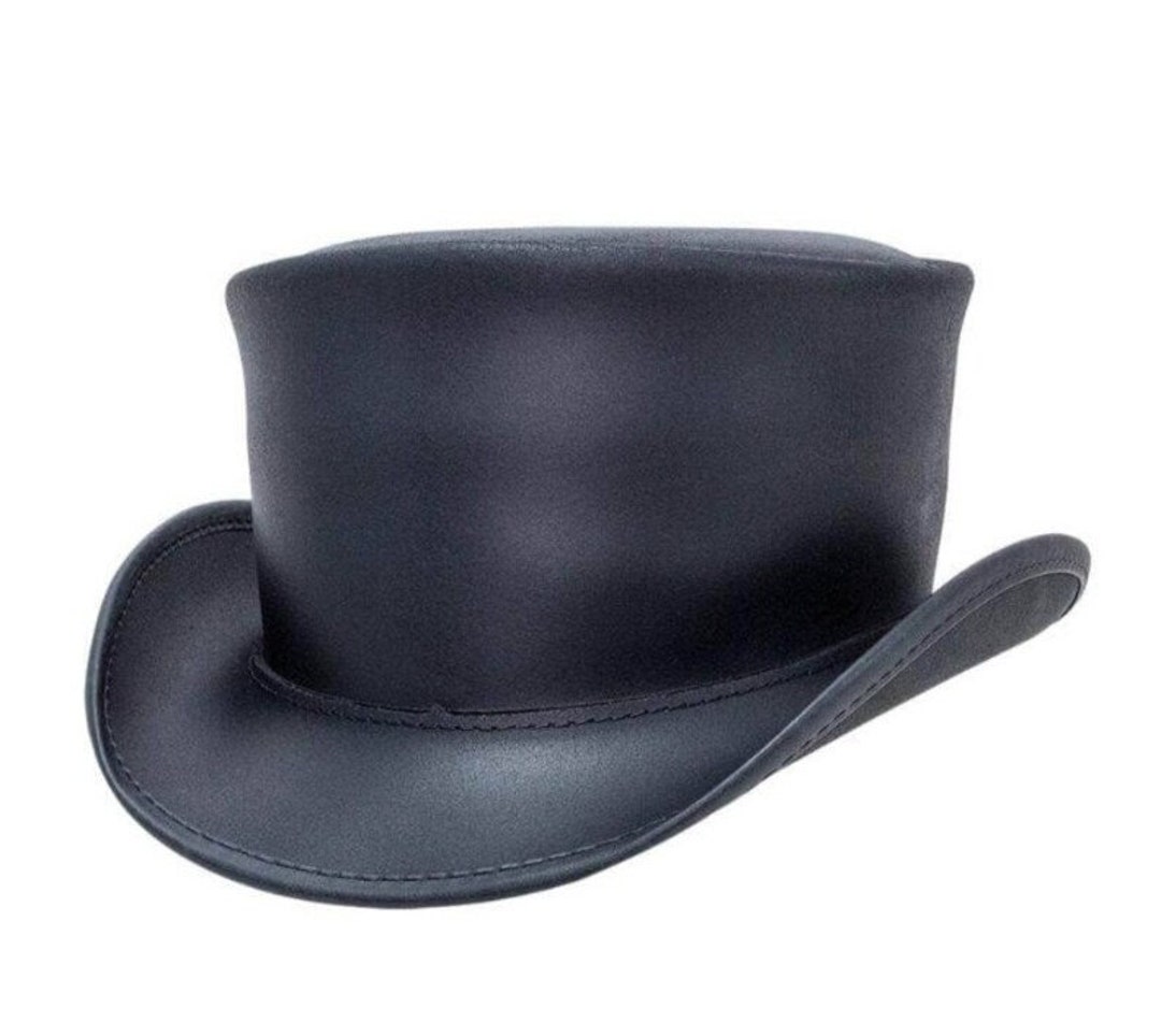 Leather Top Hat El Dorado Black Unbanded Leather Top Hat Bikers Hat ...