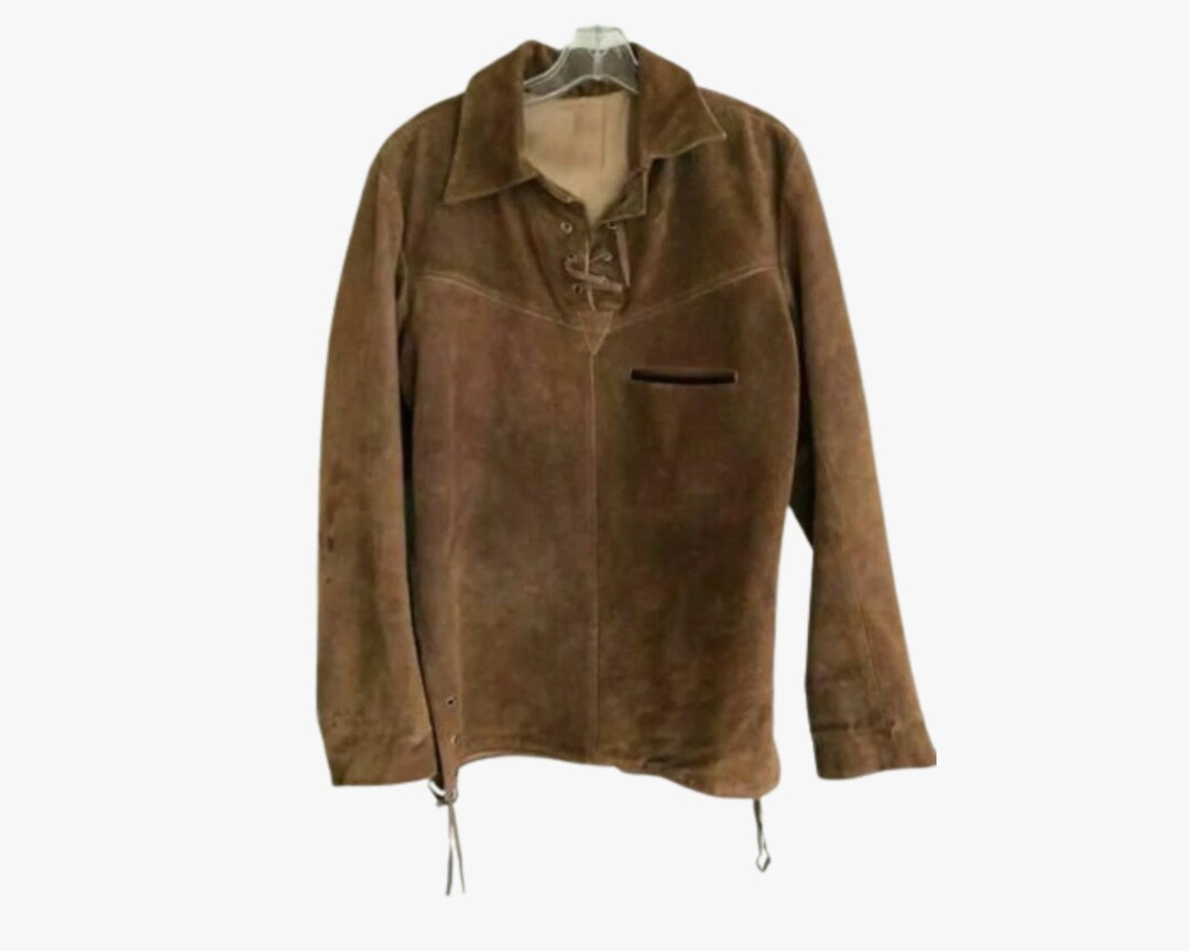 Men Western Suede Leather Buckskin Shirt, Traditional Cowboy Suede ...