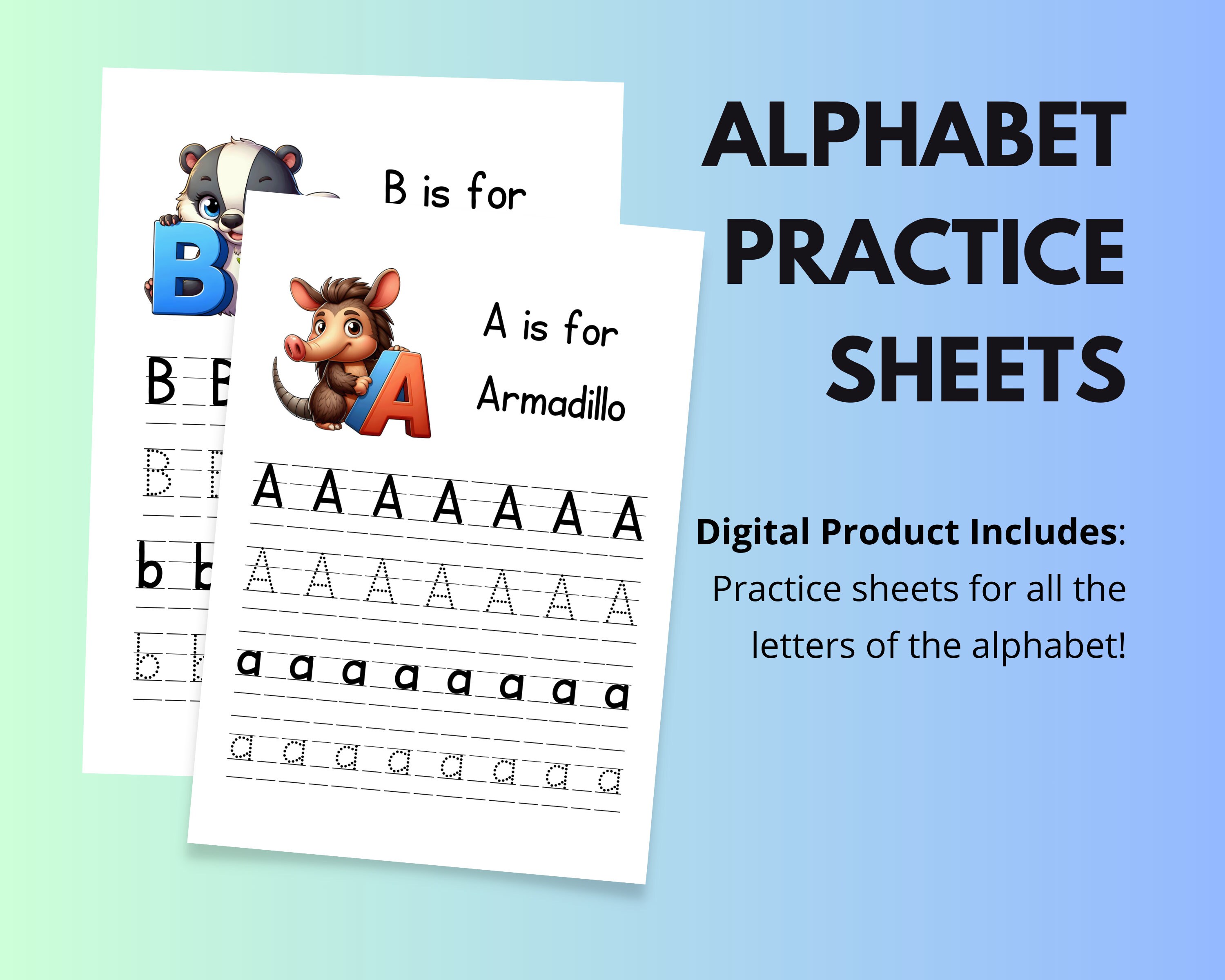Alphabet Writing Practice for Preschoolers With Cute Animal Letters - Etsy