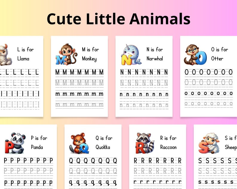 Alphabet Writing Practice for Preschoolers With Cute Animal Letters - Etsy
