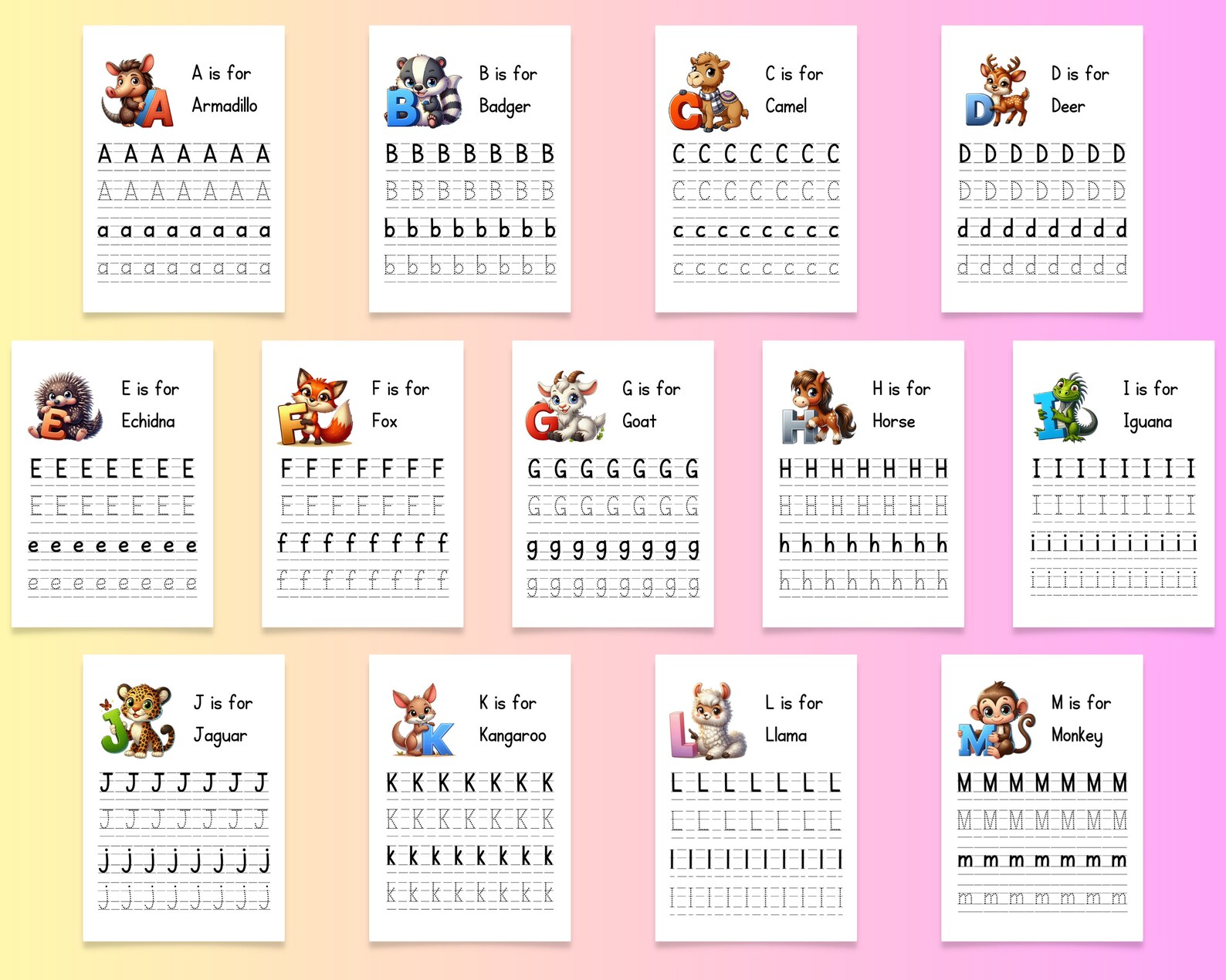 Alphabet Writing Practice for Preschoolers With Cute Animal Letters - Etsy