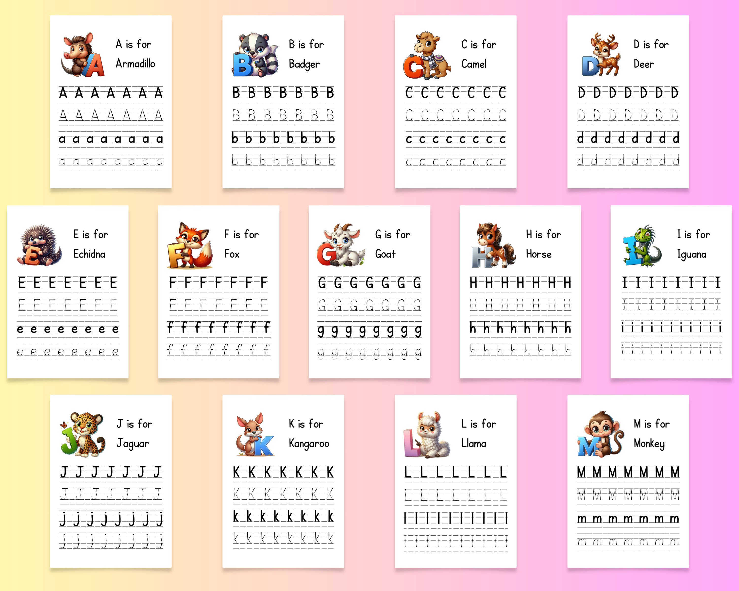 Alphabet Writing Practice for Preschoolers With Cute Animal Letters - Etsy