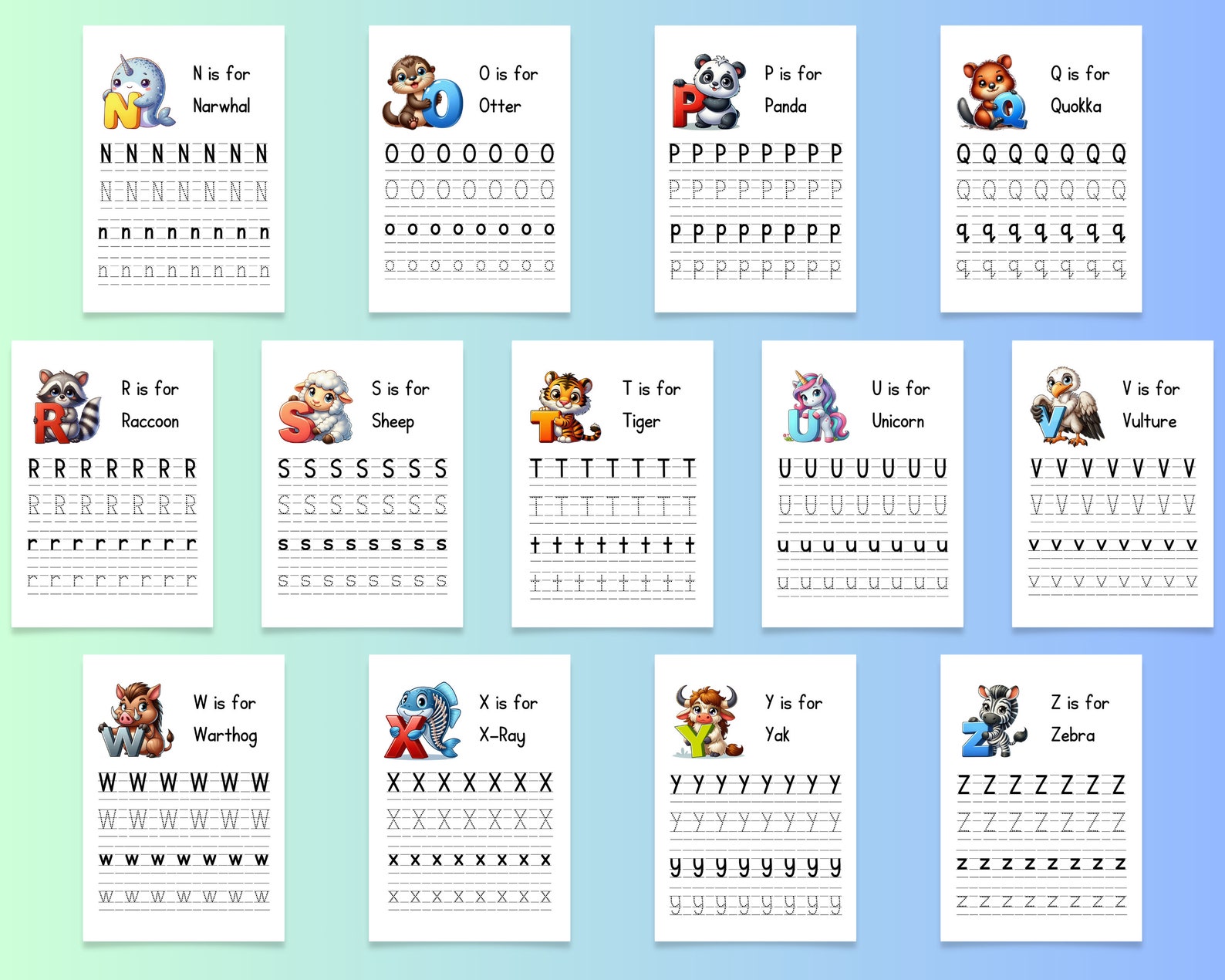 Alphabet Writing Practice for Preschoolers With Cute Animal Letters - Etsy