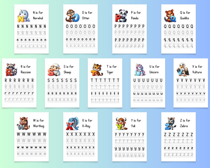 Alphabet Writing Practice for Preschoolers With Cute Animal Letters - Etsy