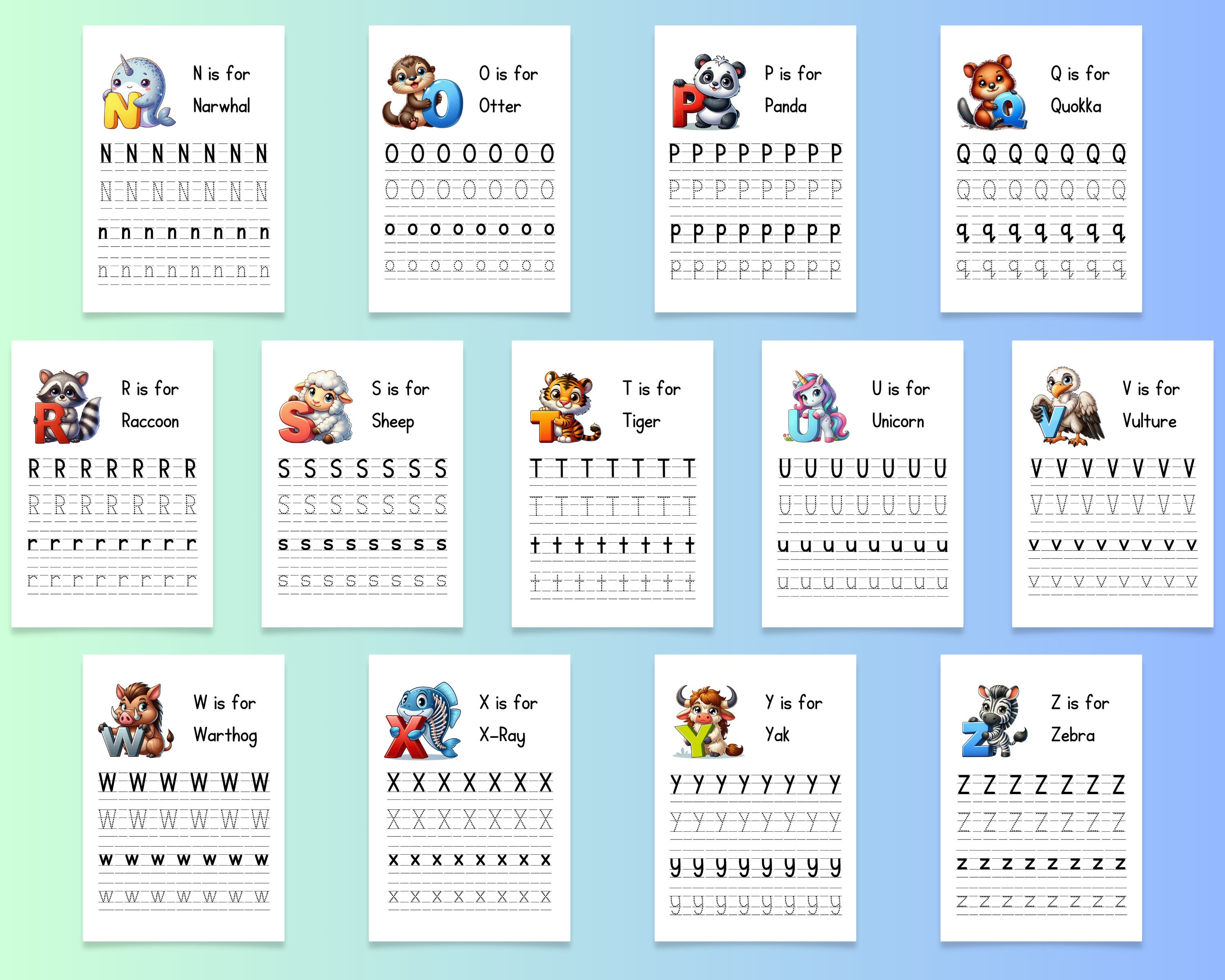 Alphabet Writing Practice for Preschoolers With Cute Animal Letters - Etsy