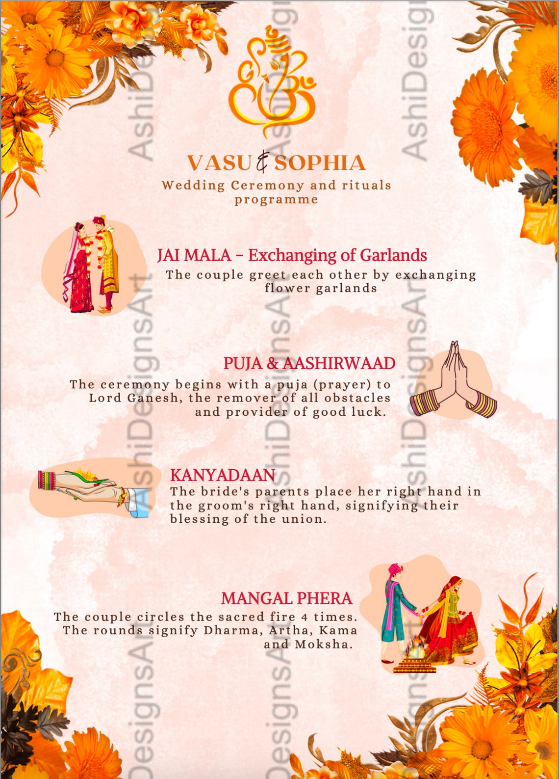 Personalised Hindu Indian Wedding Programme Template, Itinerary ...