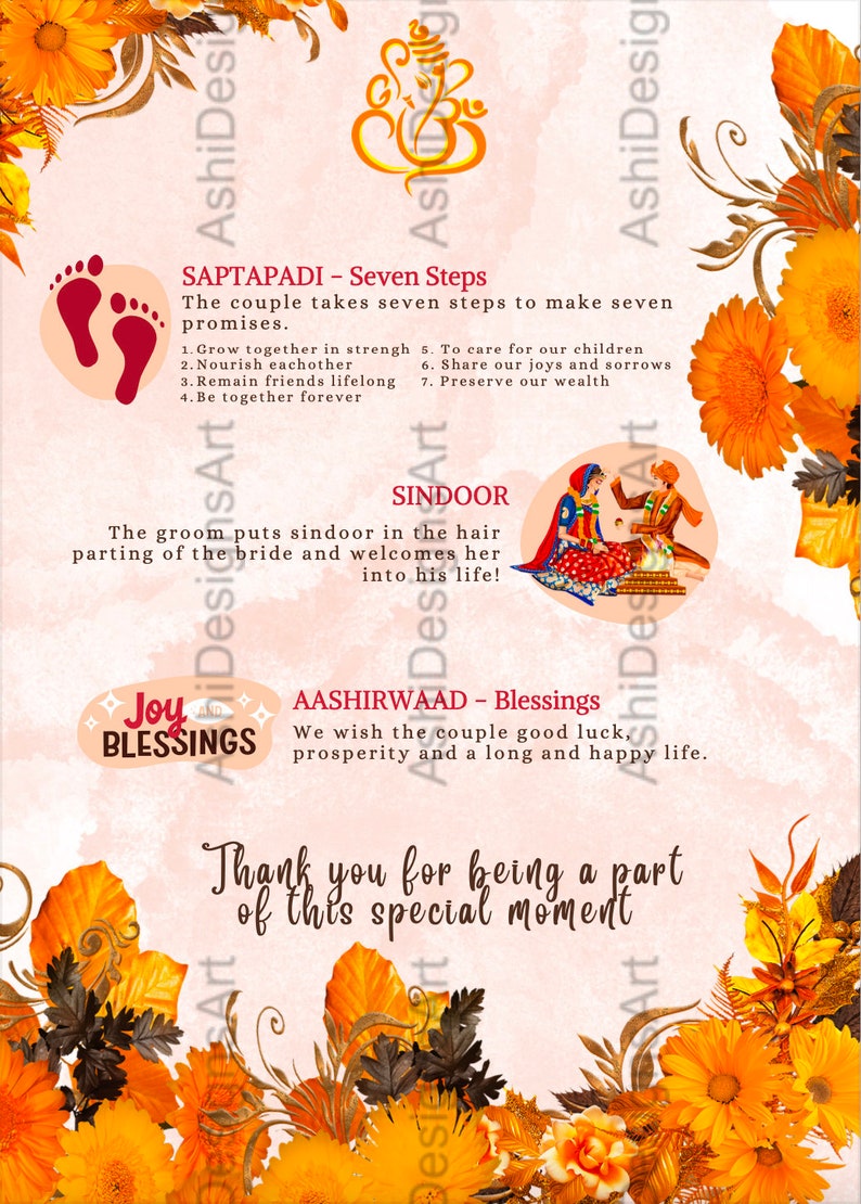 Personalised Hindu Indian Wedding Programme Template, Itinerary ...