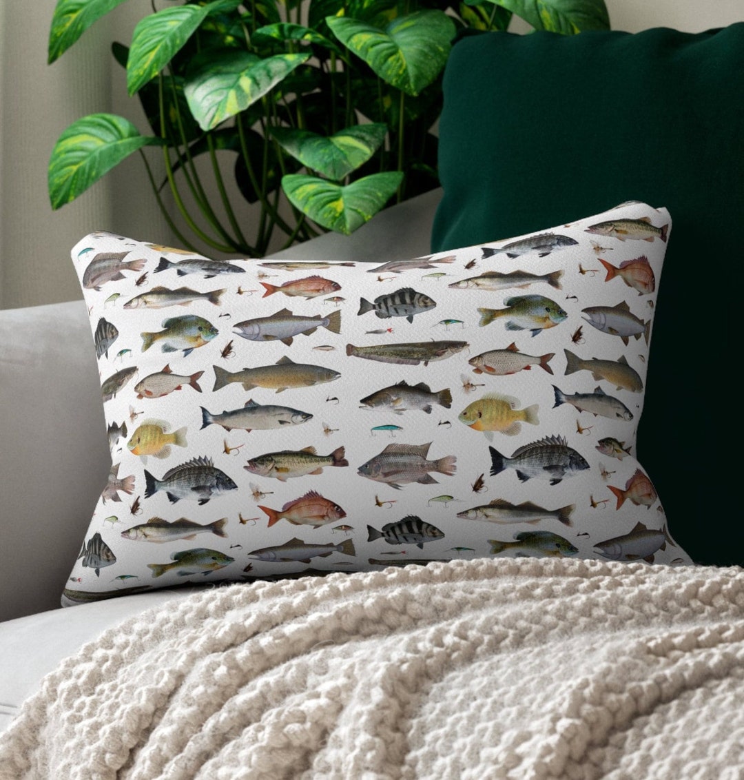Fishing Pillow Multicolor Accent Pillow, Cabin Pillow, Decorative ...