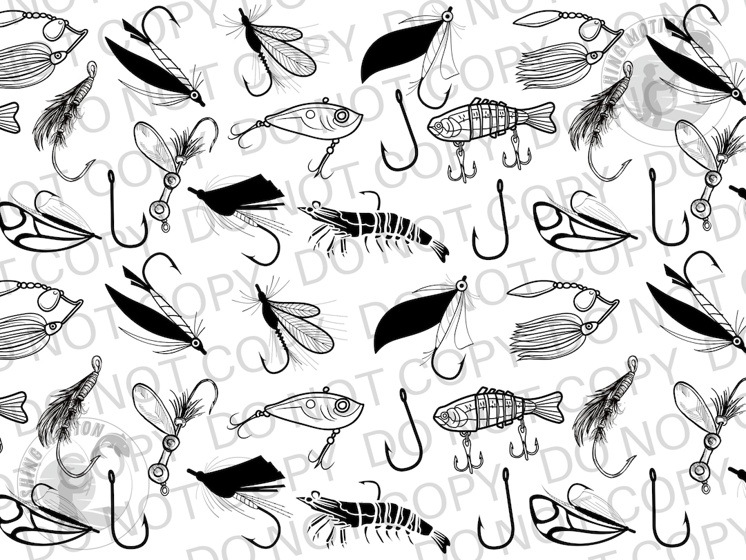 Fishing Pattern SVG, PNG Graphic Digital Download Fishermen Lures ...