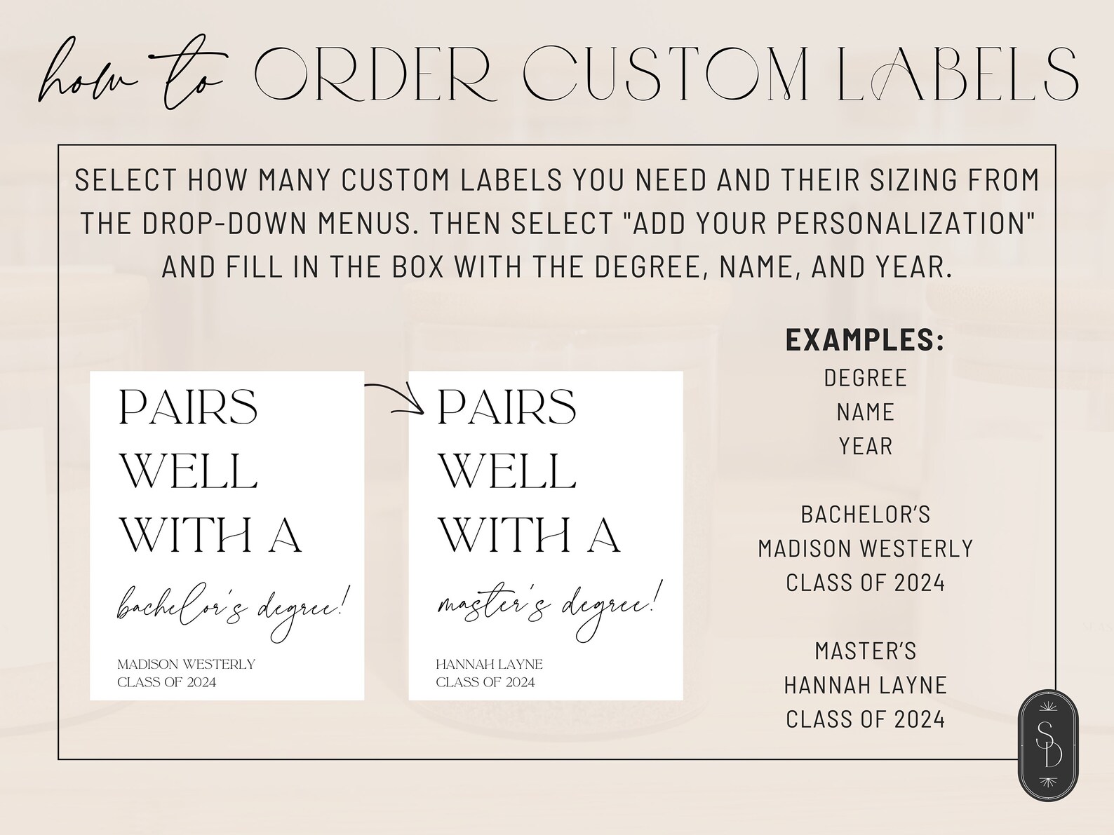 Pairs Well With Wine Label Master Degree Bachelors Graduation Labels ...