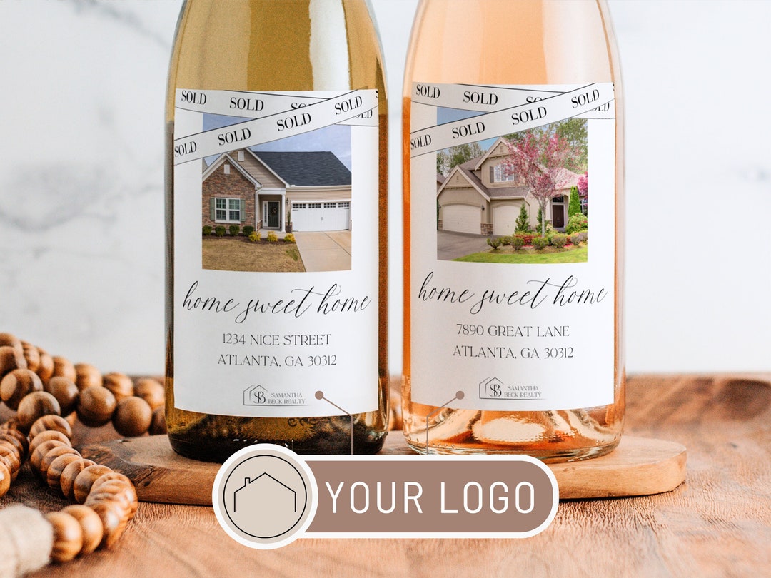 Photo Wine Label Champagne Realtor Gift Logo Custom Photo Label New ...