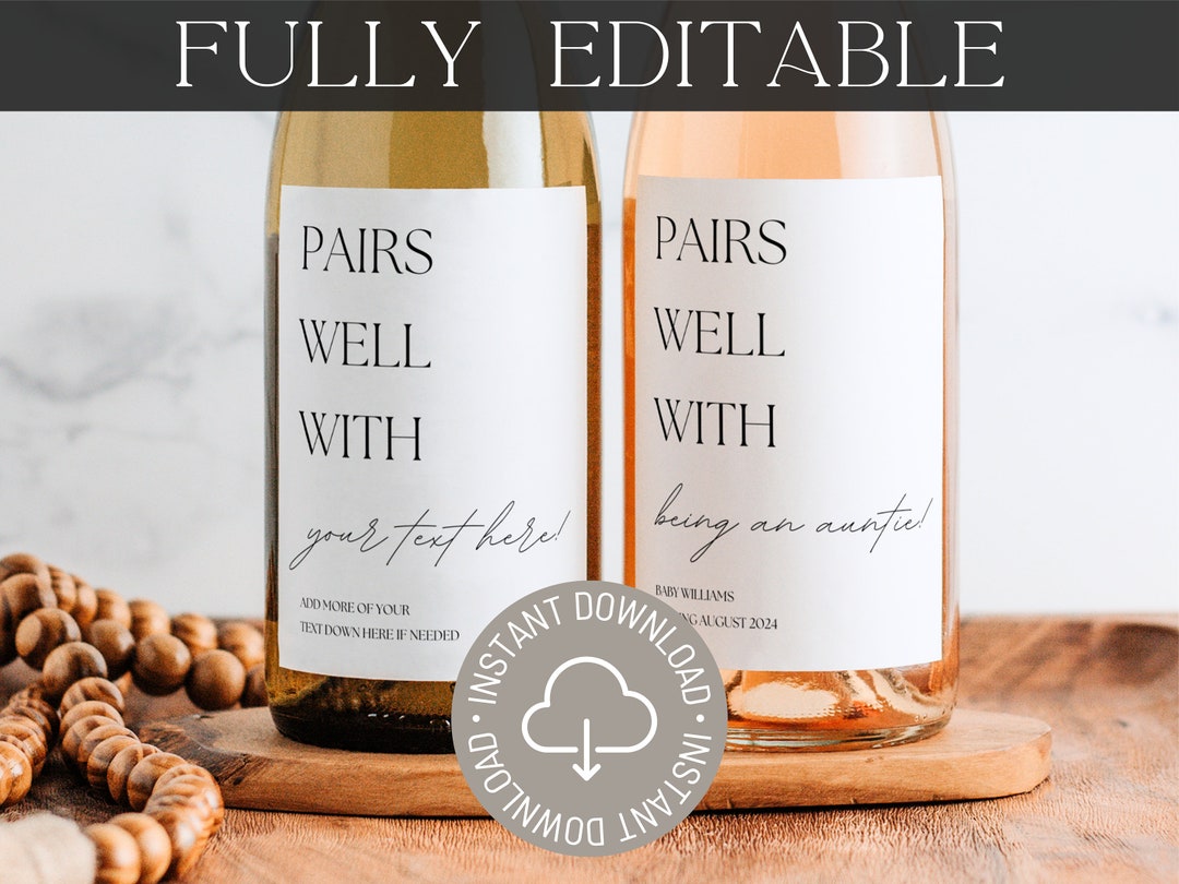 Wine Label Downloadable Champagne Template Label Custom Wine Pairs Well ...