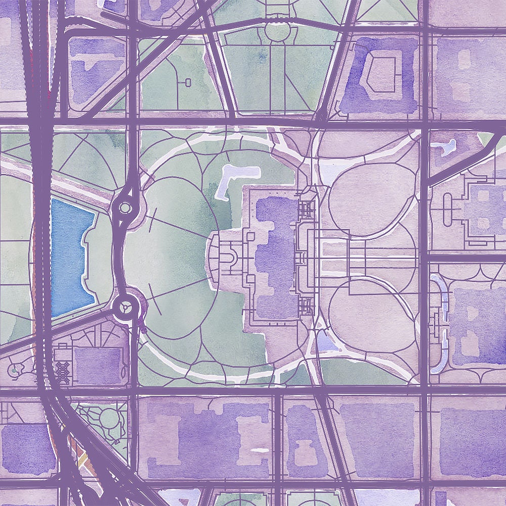 DC Watercolor Map Canvas National Mall, Washington, DC | Watercolor DC ...