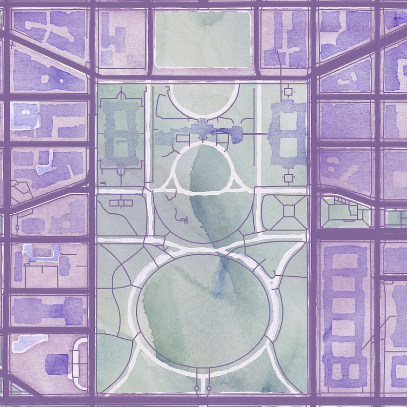 DC Watercolor Map Canvas National Mall, Washington, DC | Watercolor DC ...