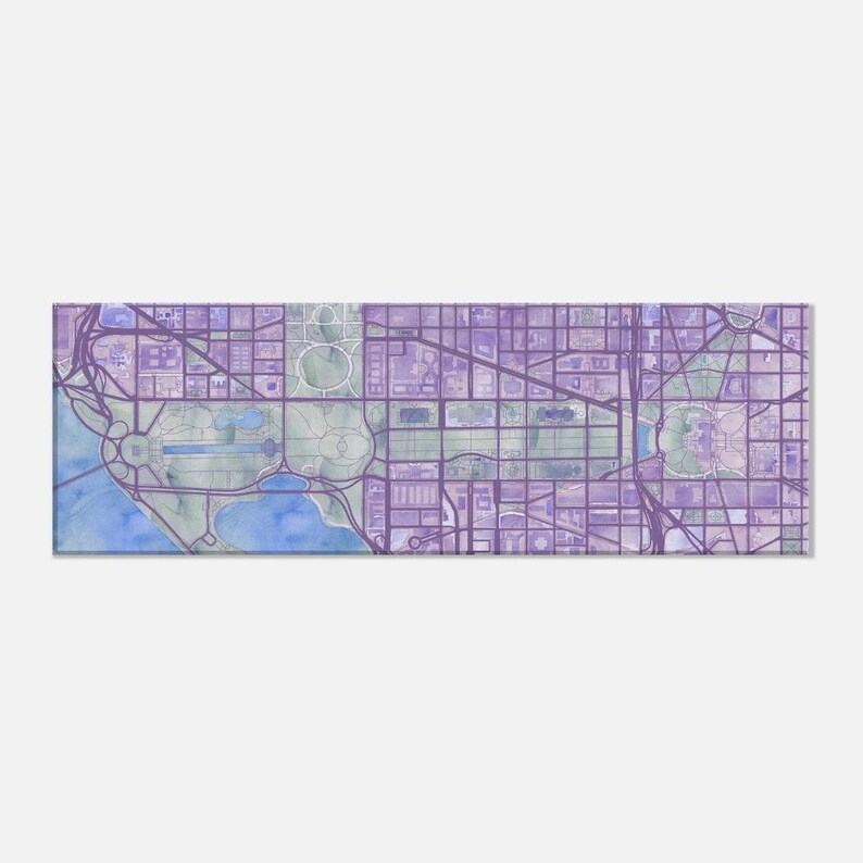 DC Watercolor Map Canvas National Mall, Washington, DC | Watercolor DC ...