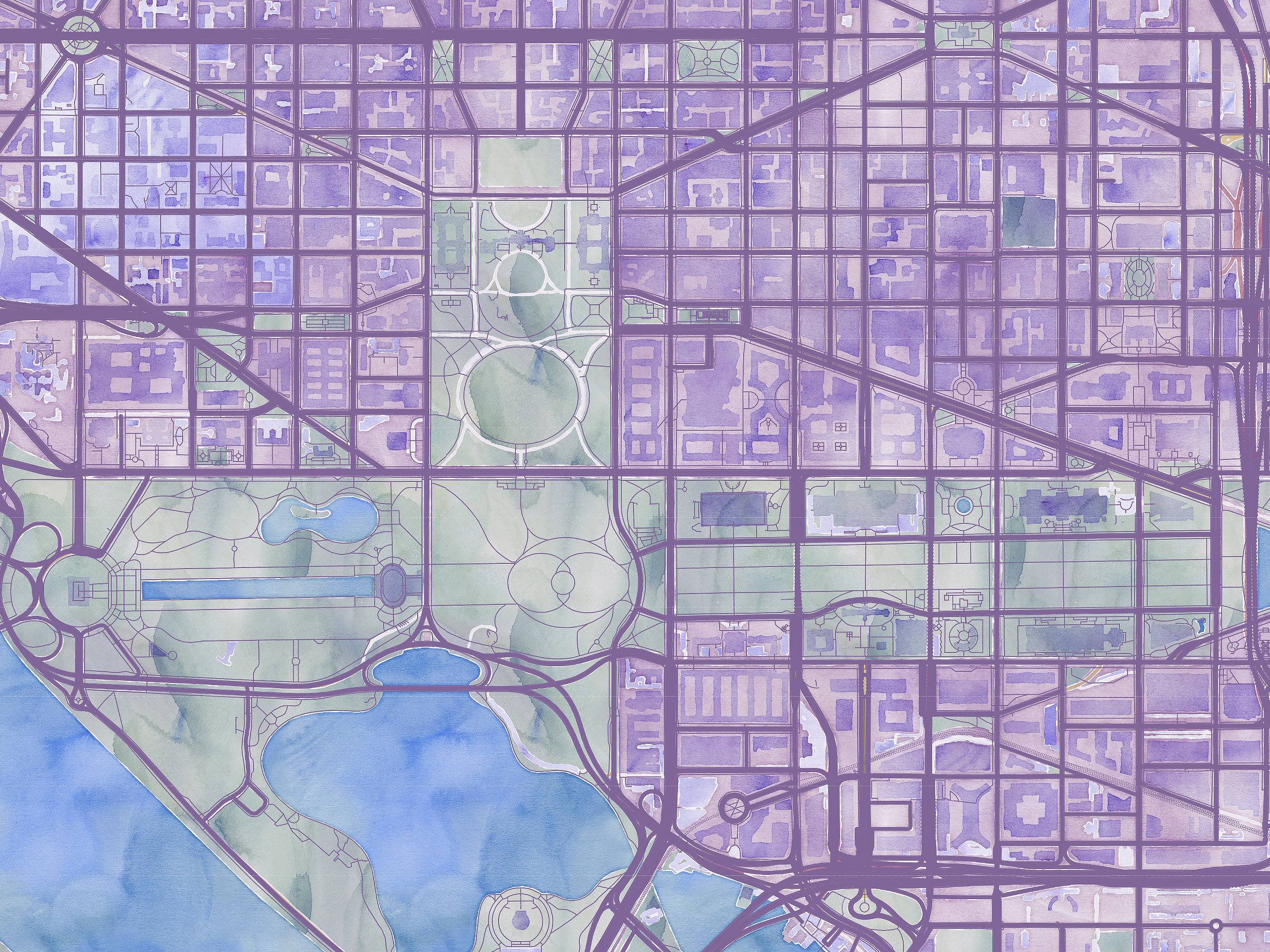 DC Watercolor Map Canvas National Mall, Washington, DC | Watercolor DC ...