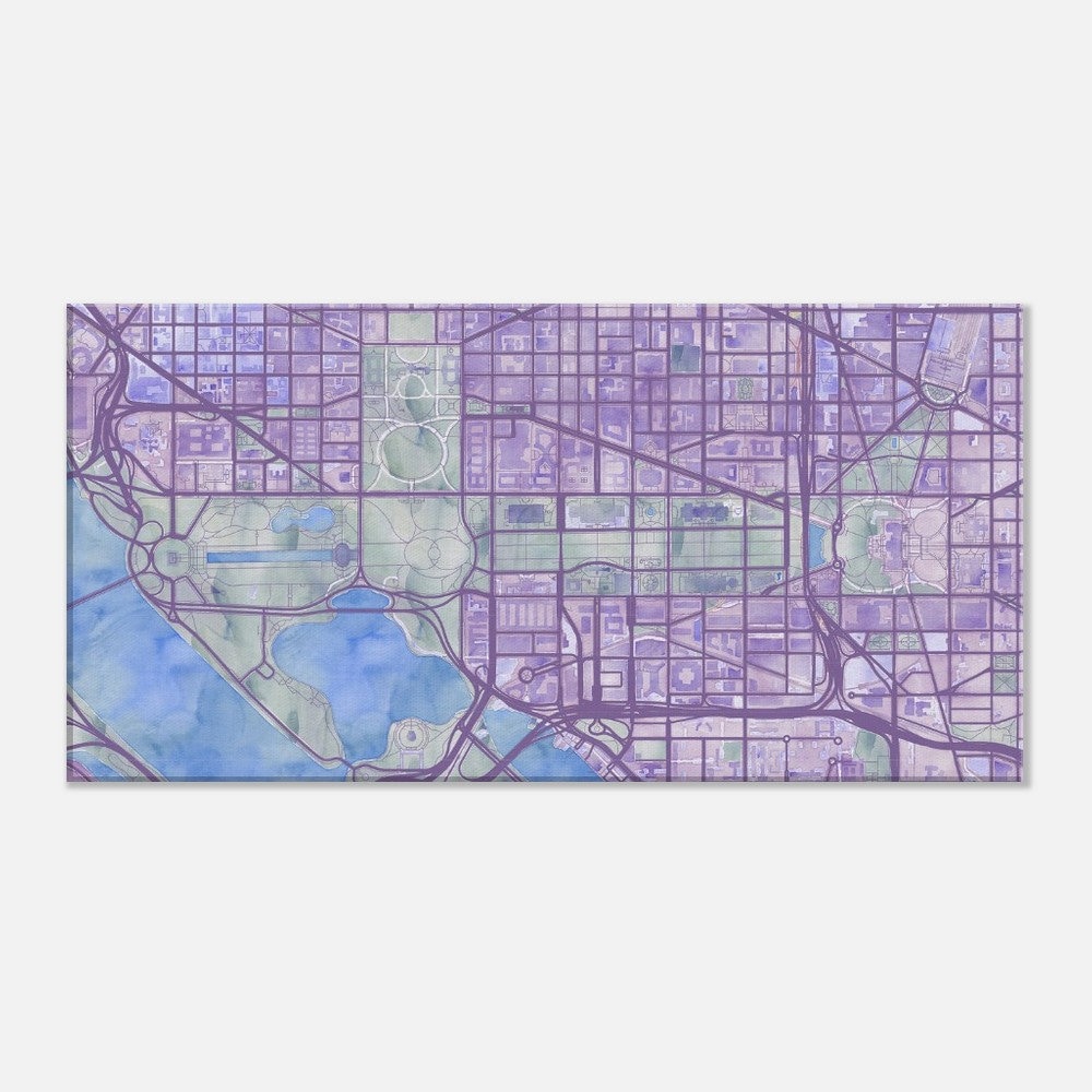 DC Watercolor Map Canvas National Mall, Washington, DC | Watercolor DC ...