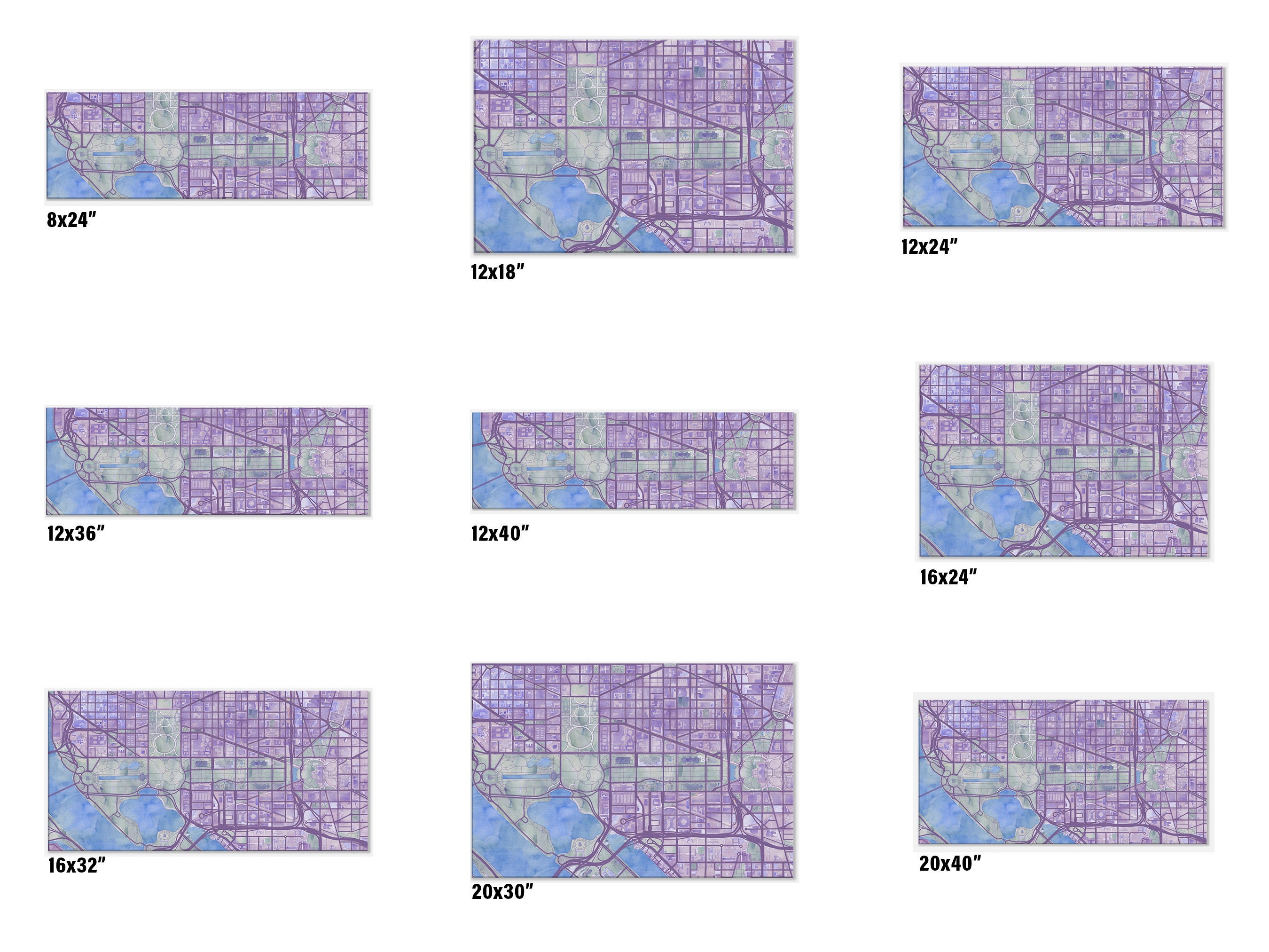 DC Watercolor Map Canvas National Mall, Washington, DC | Watercolor DC ...