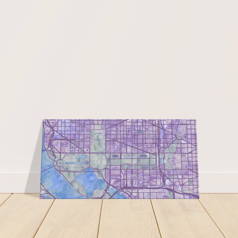 DC Watercolor Map Canvas National Mall, Washington, DC | Watercolor DC ...