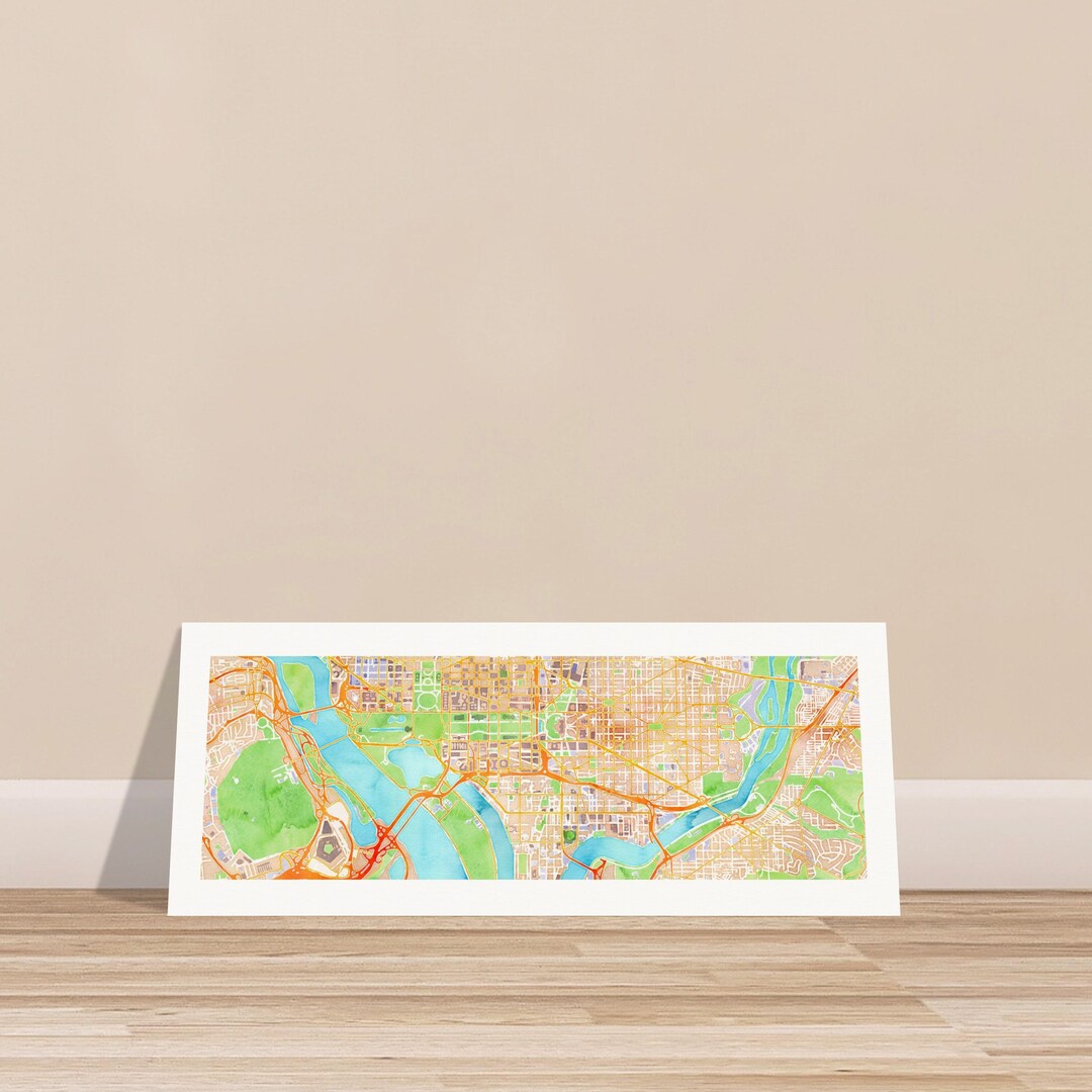 Washington DC Panoramic Watercolor Map Print - Etsy
