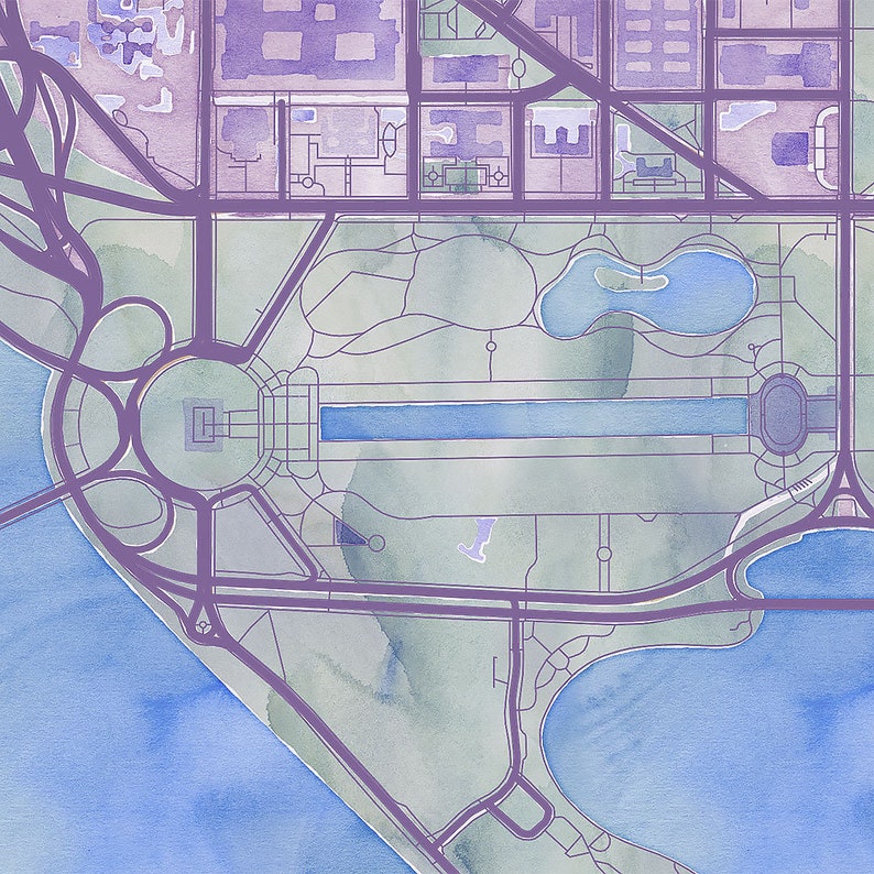 DC Watercolor Map Canvas National Mall, Washington, DC | Watercolor DC ...