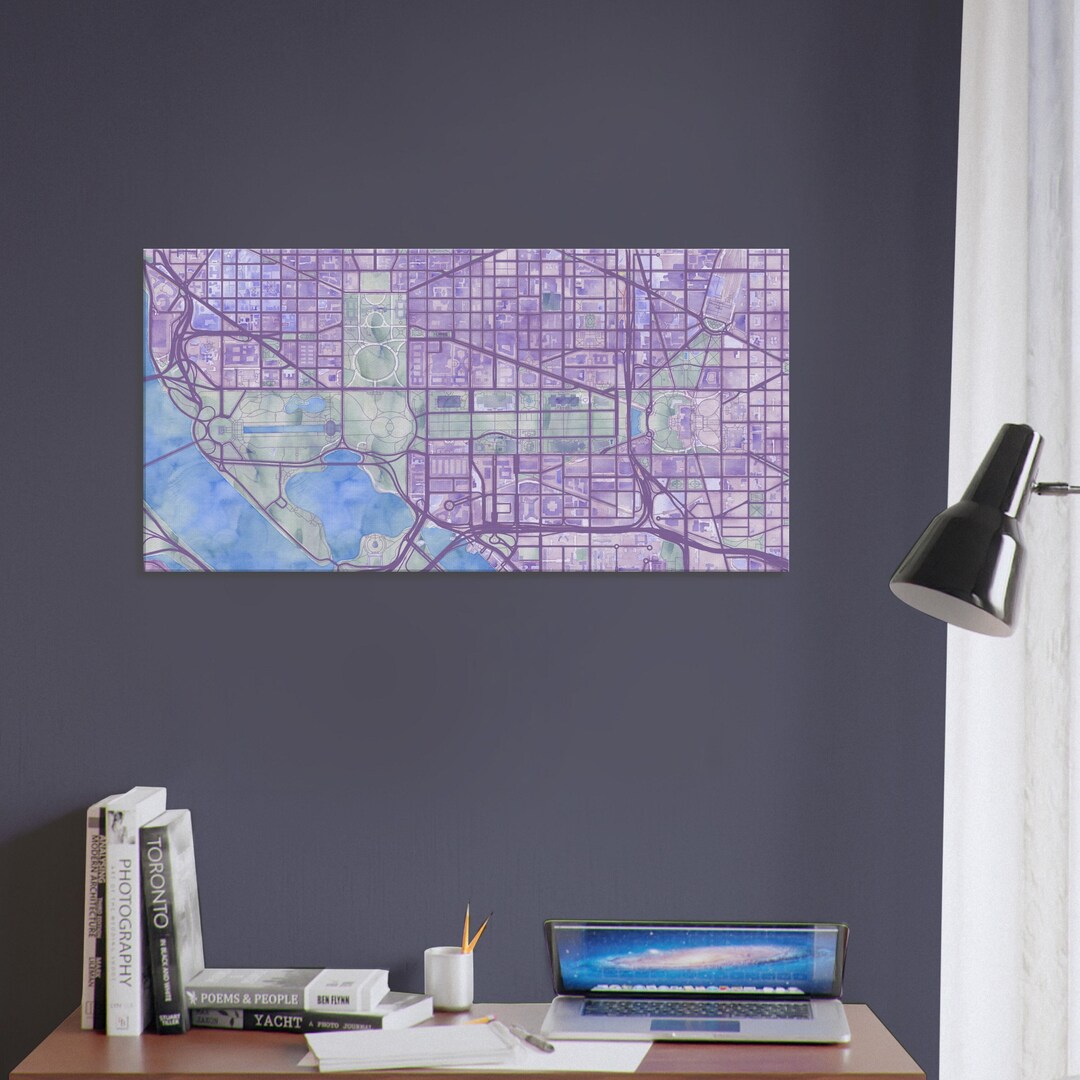 DC Watercolor Map Canvas National Mall, Washington, DC | Watercolor DC ...
