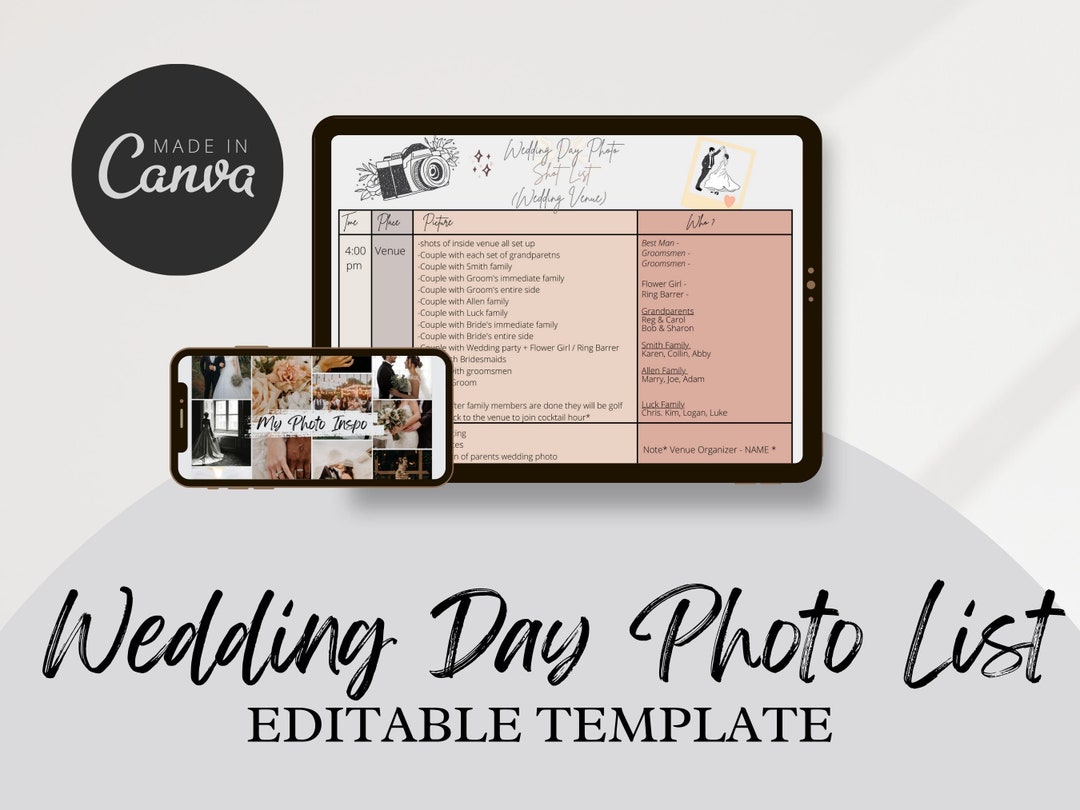 Detailed Wedding Day Photo Shot List Wedding Photo Schedule - Etsy