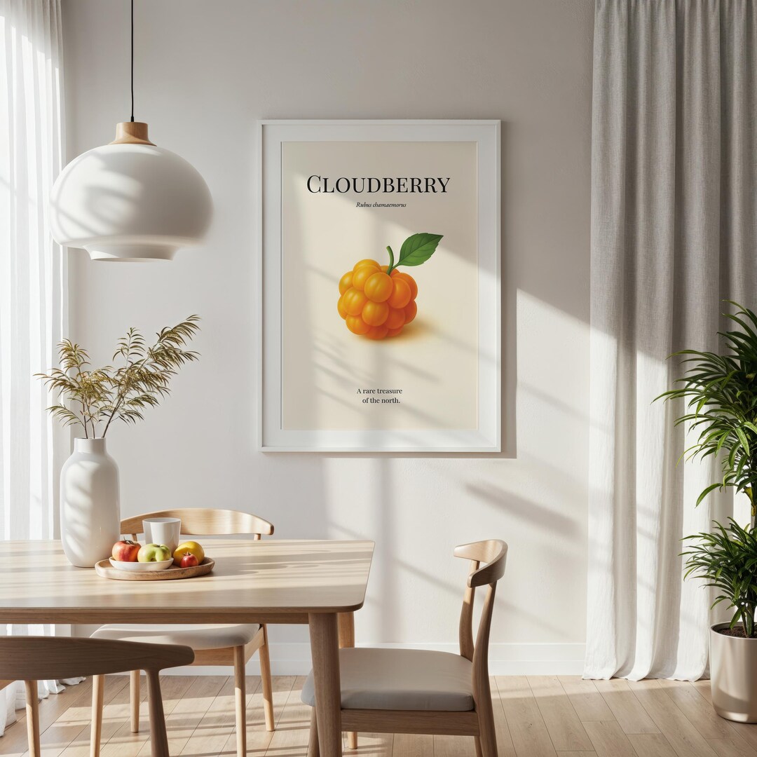 Cloudberry Art, Nordic Berry Poster, Yellow Fruit Decor, Botanical Silk ...