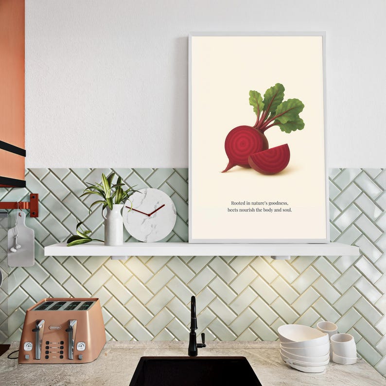 Beetroot Botanical Print: Minimalist Root Vegetable Kitchen Wall Art ...