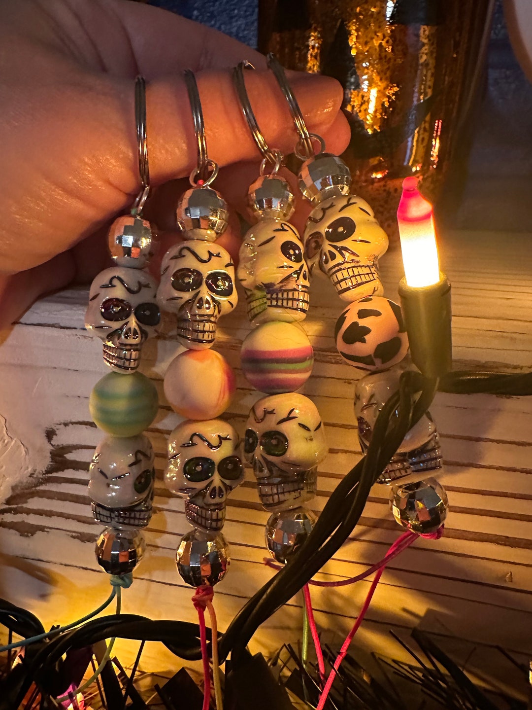 Spooky Handmade Skull With Disco Ball Beads for Halloween; Party Skull ...