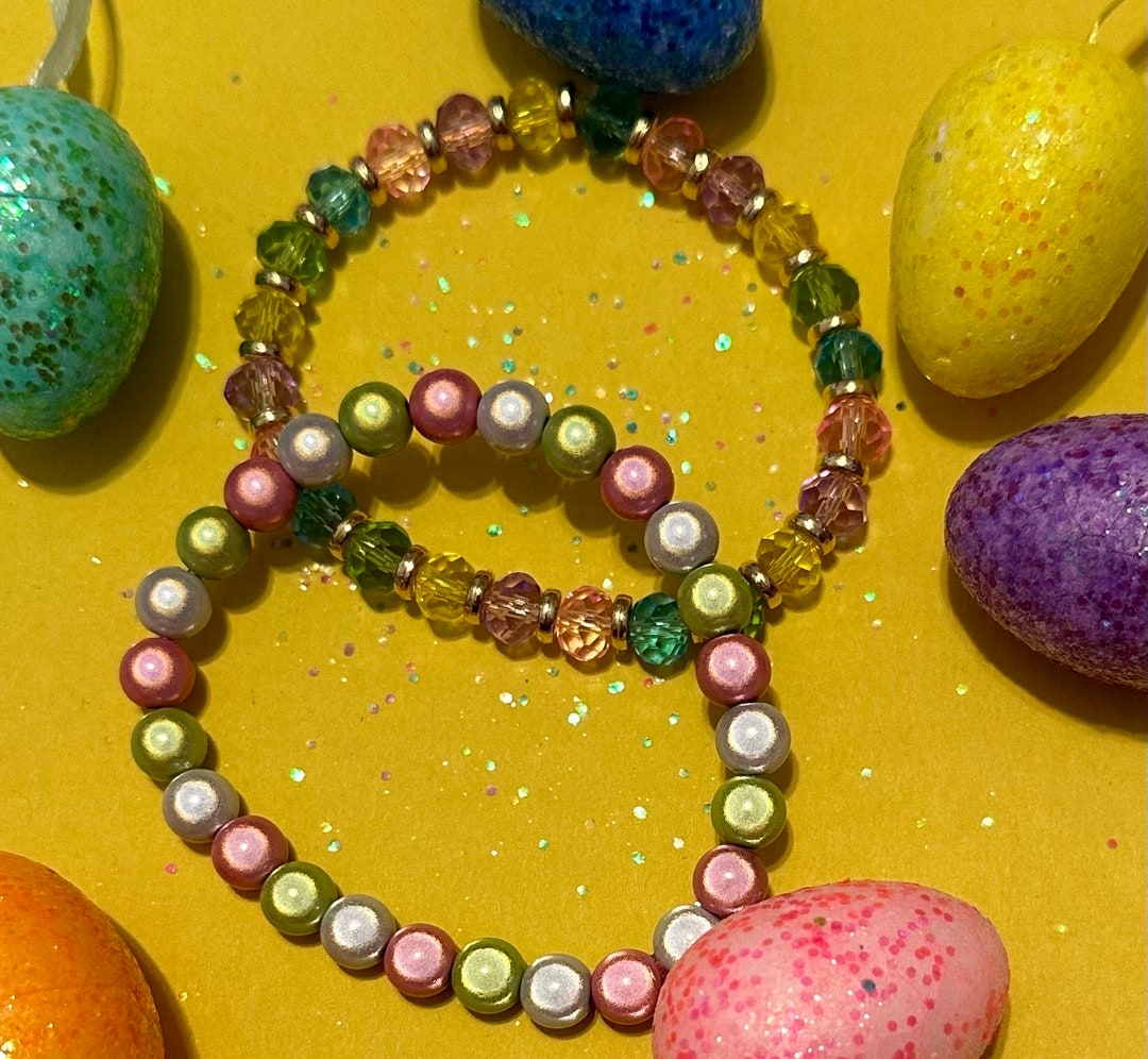 Handmade Beautiful Shiny Easter Bracelets, Beaded Spring Colors ...