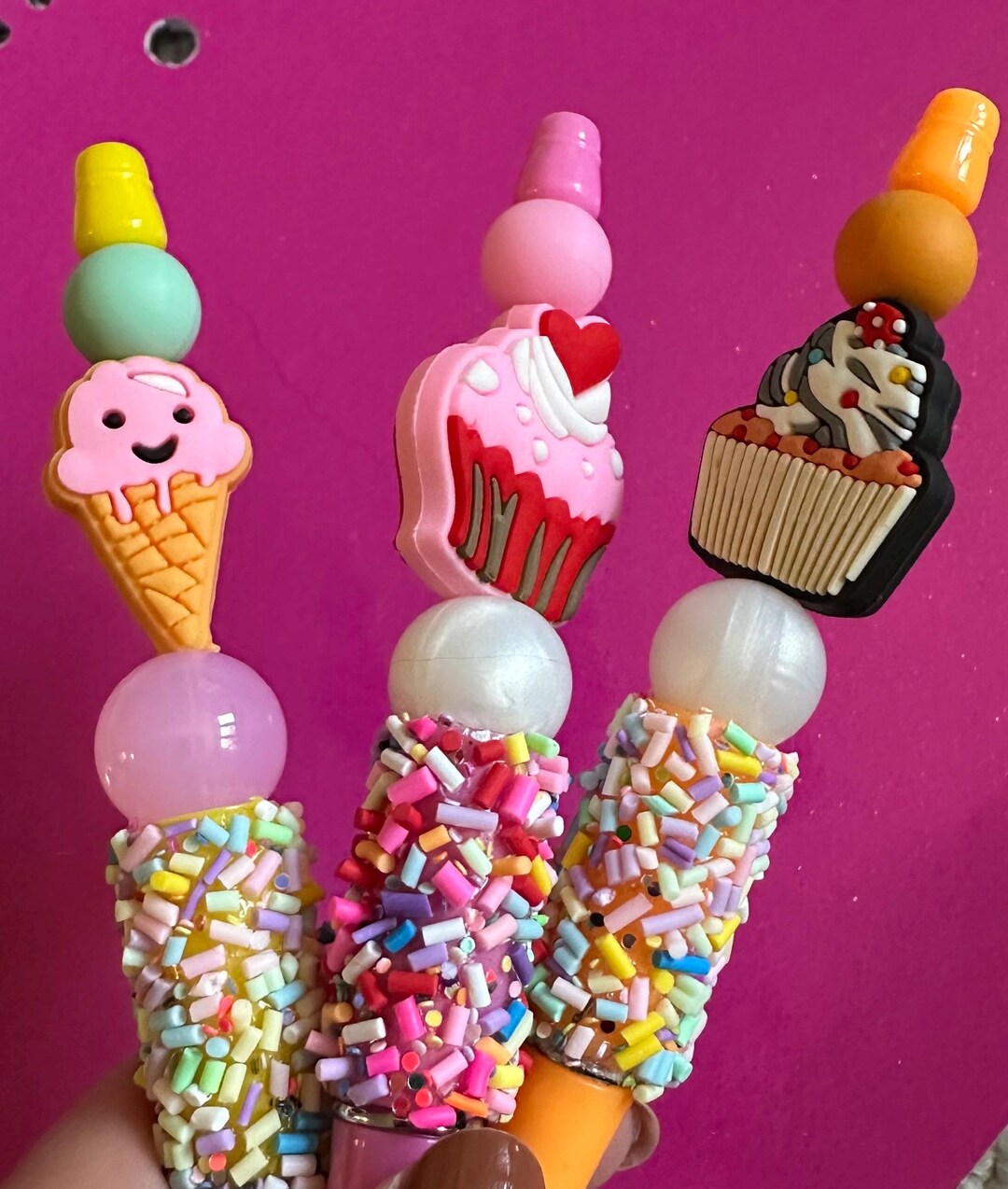 Handmade Cupcake Ice Cream Dessert Sprinkles Beaded Pen - 2 Options ...