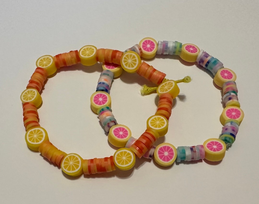 Handmade Brightly Colored Lemon Clay Beaded Stretch Bracelets - Orange ...