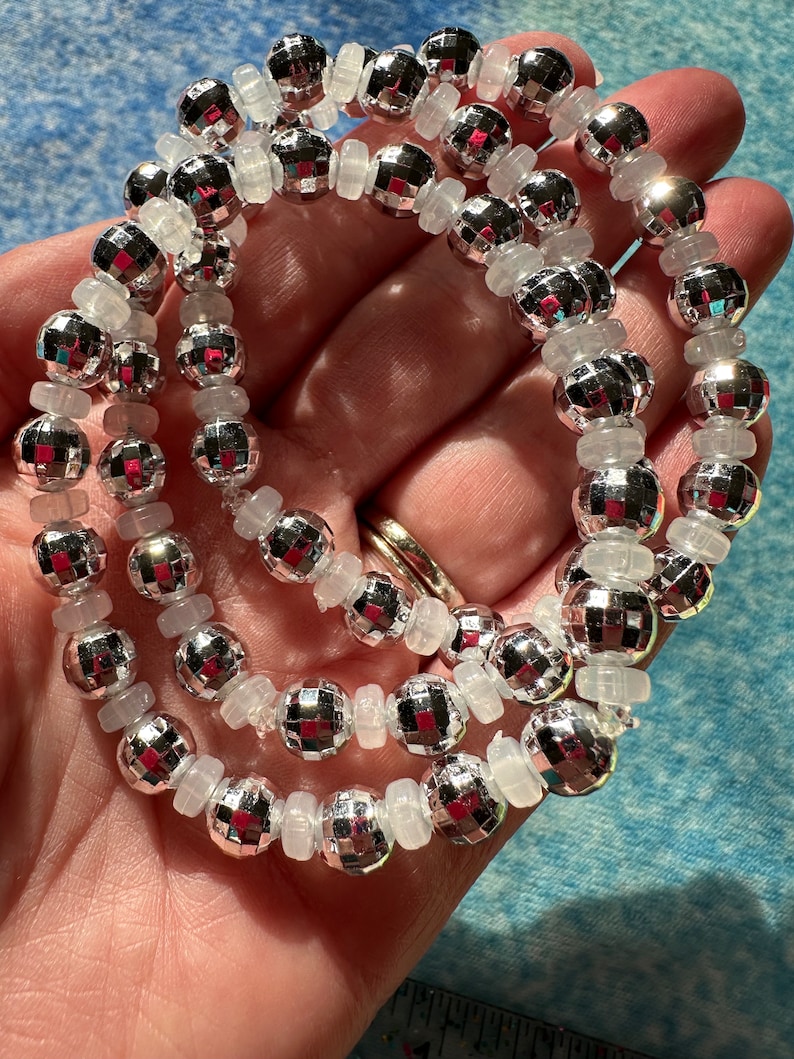 Party Disco Bracelets! Handmade Silver-colored Shiny Disco Ball Beaded ...
