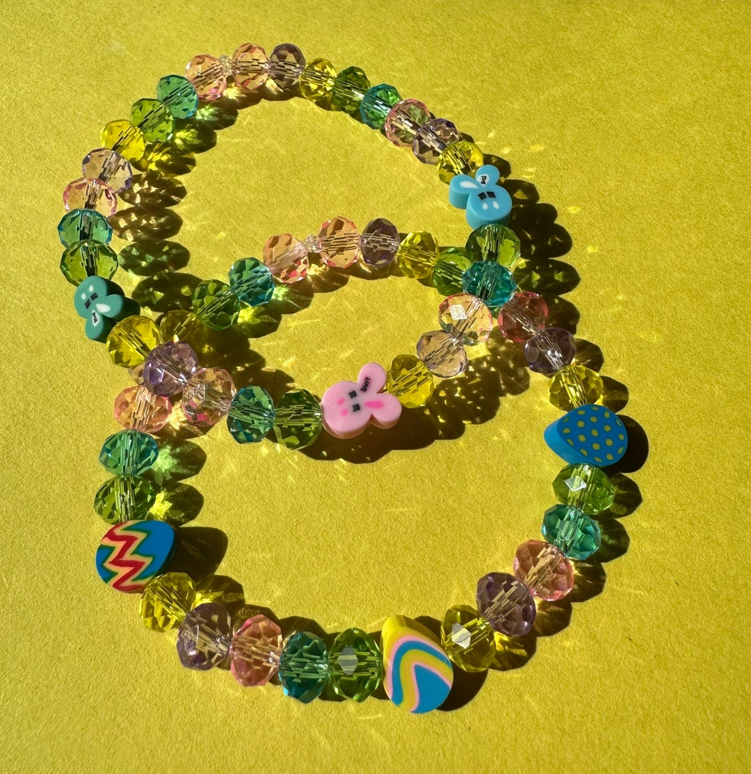 Handmade Beautiful Easter Bunny & Egg Bracelets, Beaded Spring Colors ...