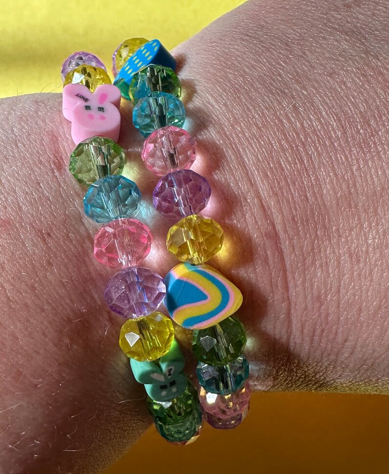 Handmade Beautiful Easter Bunny & Egg Bracelets, Beaded Spring Colors ...