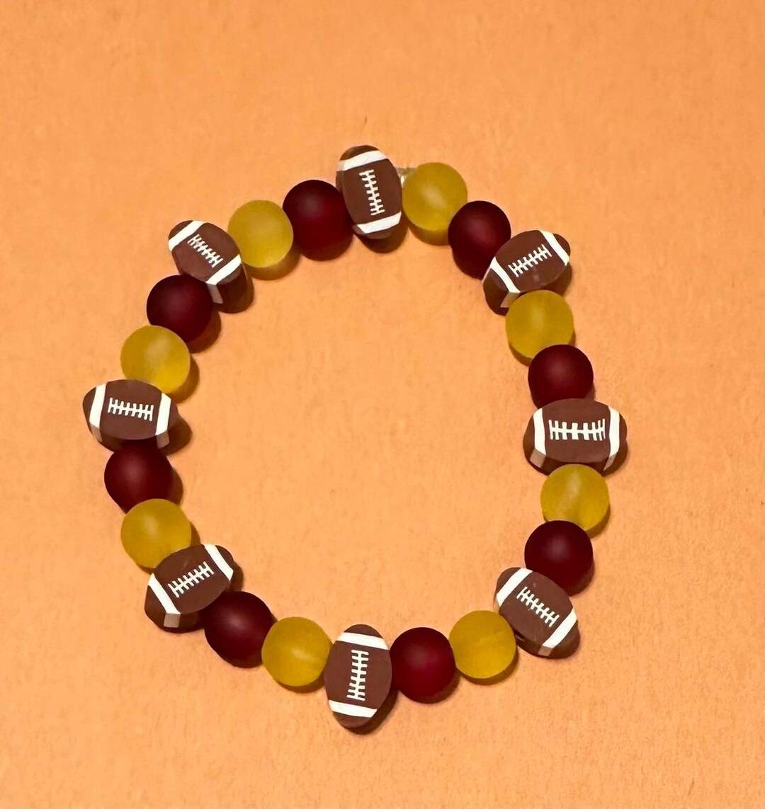 Handmade Gold and Burgundy Football Bracelets, Yellow and Maroon 8mm ...
