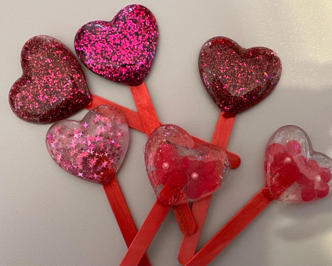 Handmade Resin Heart Wands for Kids - Red, Pink Sparkle Hearts for ...