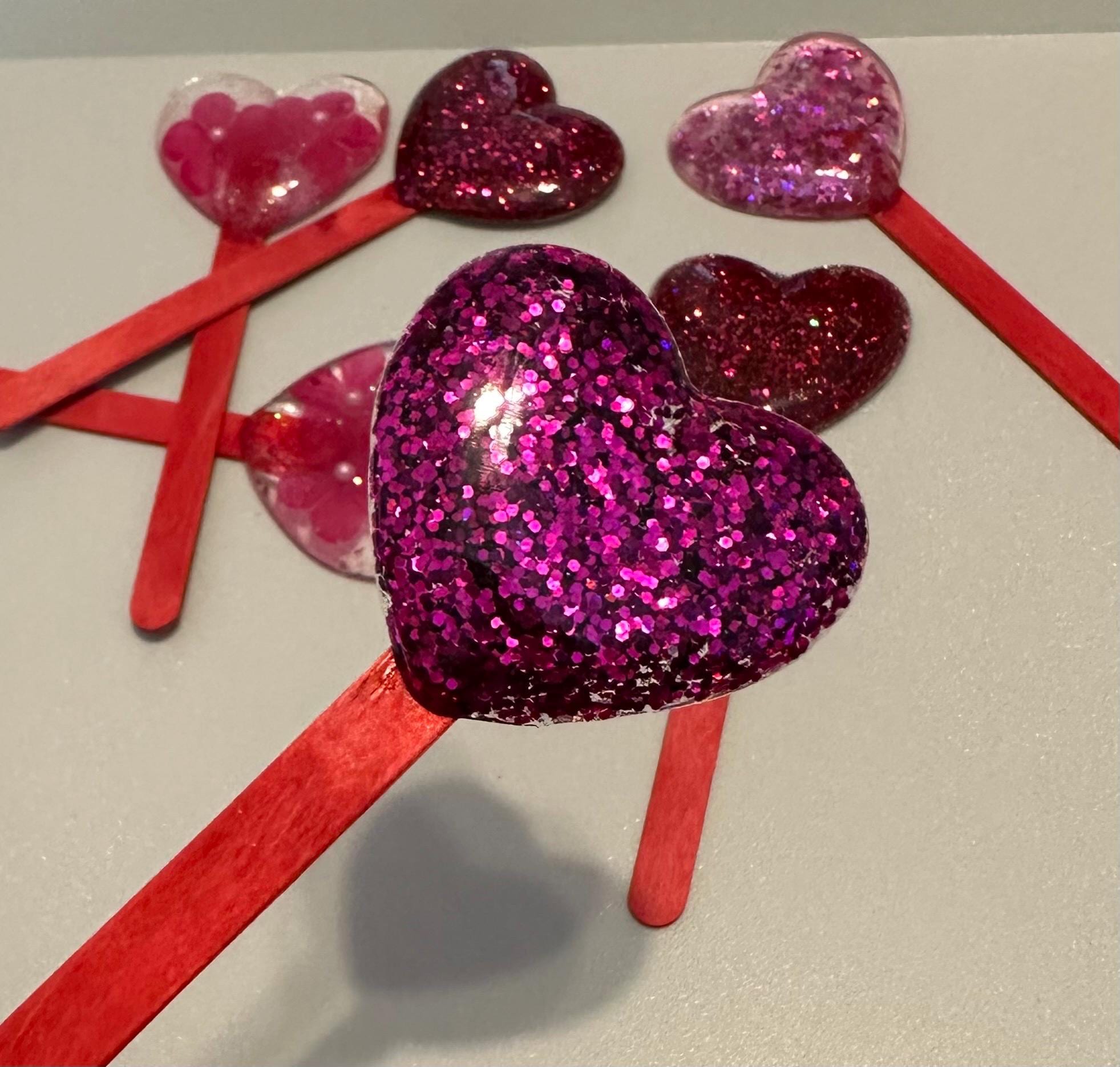 Handmade Resin Heart Wands for Kids - Red, Pink Sparkle Hearts for ...