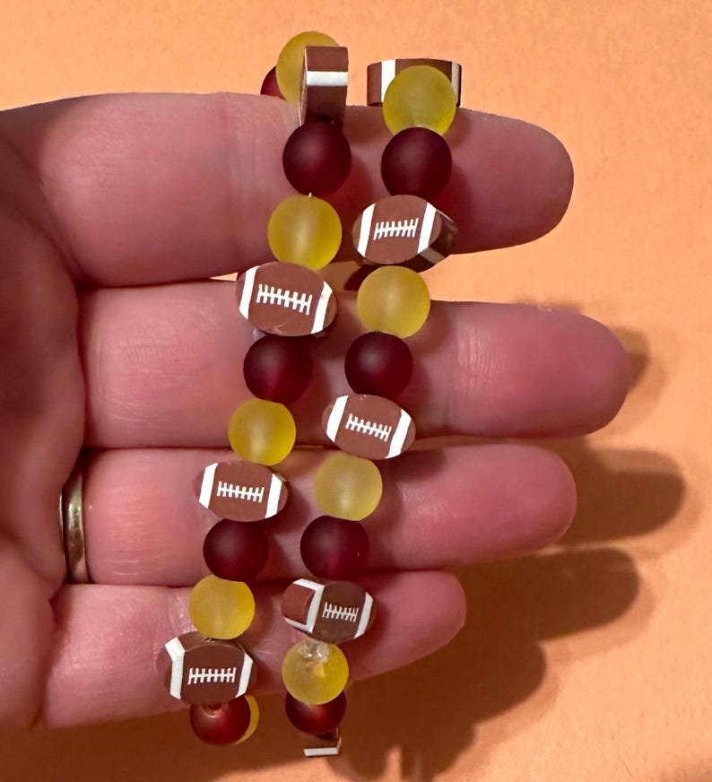 Handmade Gold and Burgundy Football Bracelets, Yellow and Maroon 8mm ...