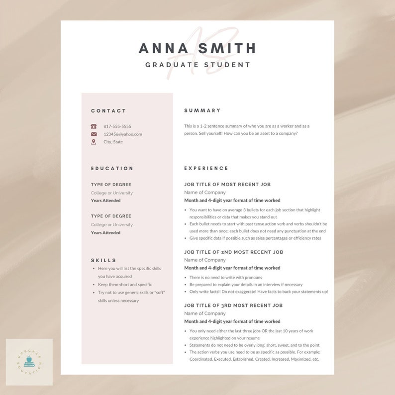 Graduate Student Resume Template - Etsy