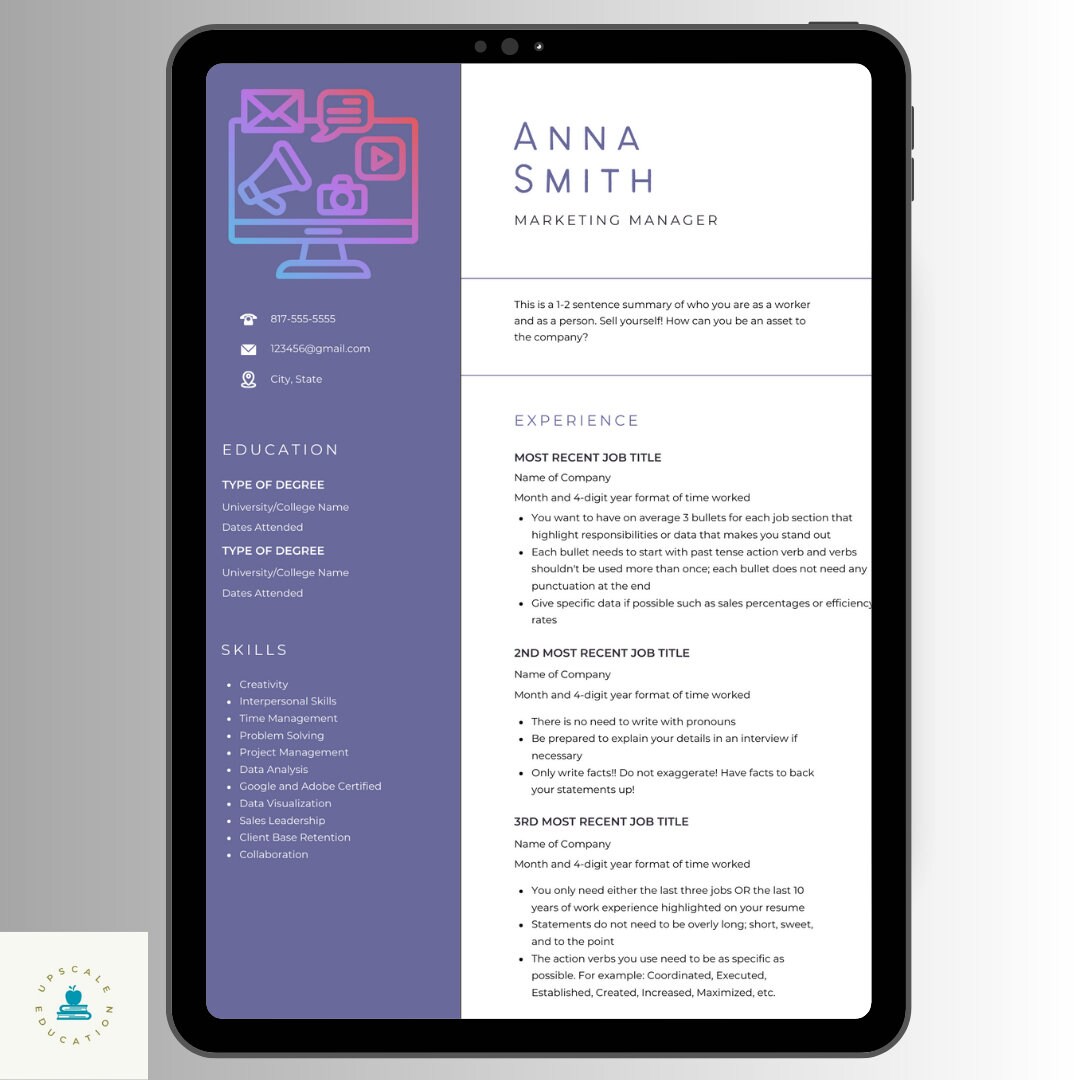 Marketing Resume Template - Etsy