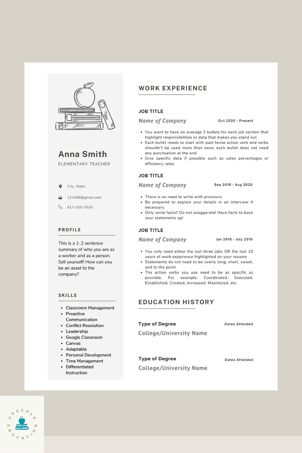 Teacher Resume Template - Etsy