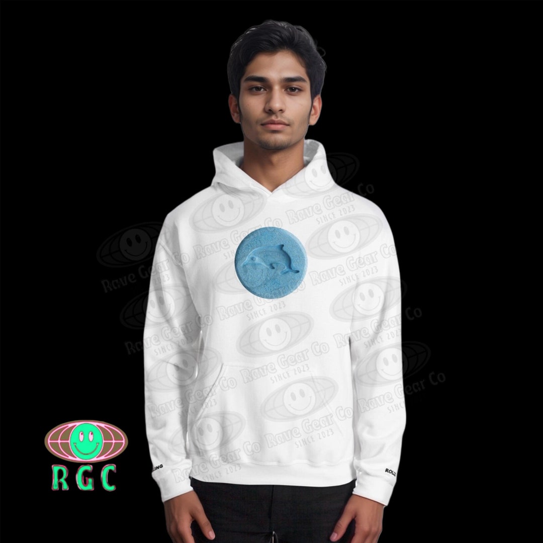 Blue Dolphin XTC Hoodie Techno Fashion Club Wear Festival Outfit Urban ...