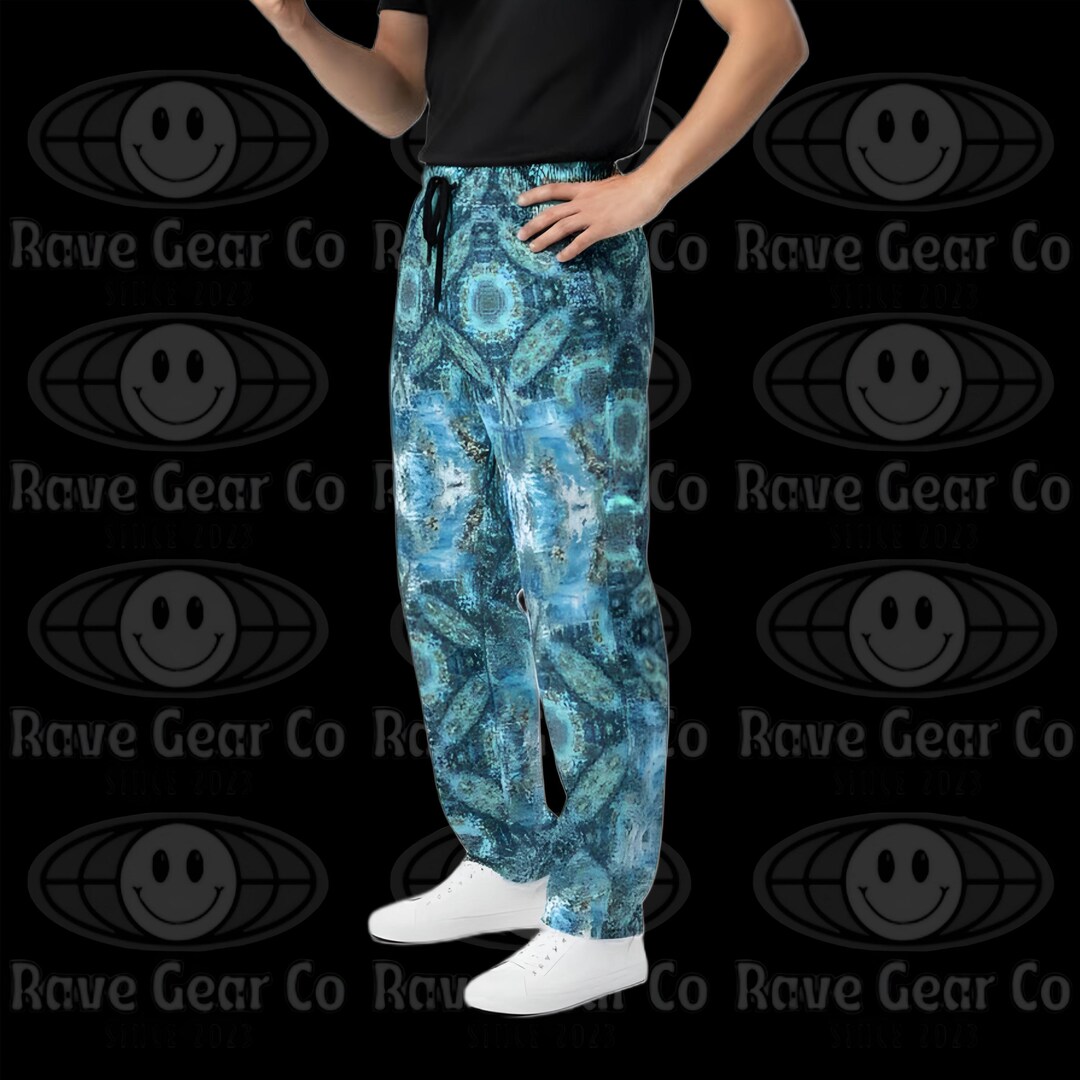 Rave Gear Trippy Wide-leg Joggers – Seamless Kaleidoscope Blue ...