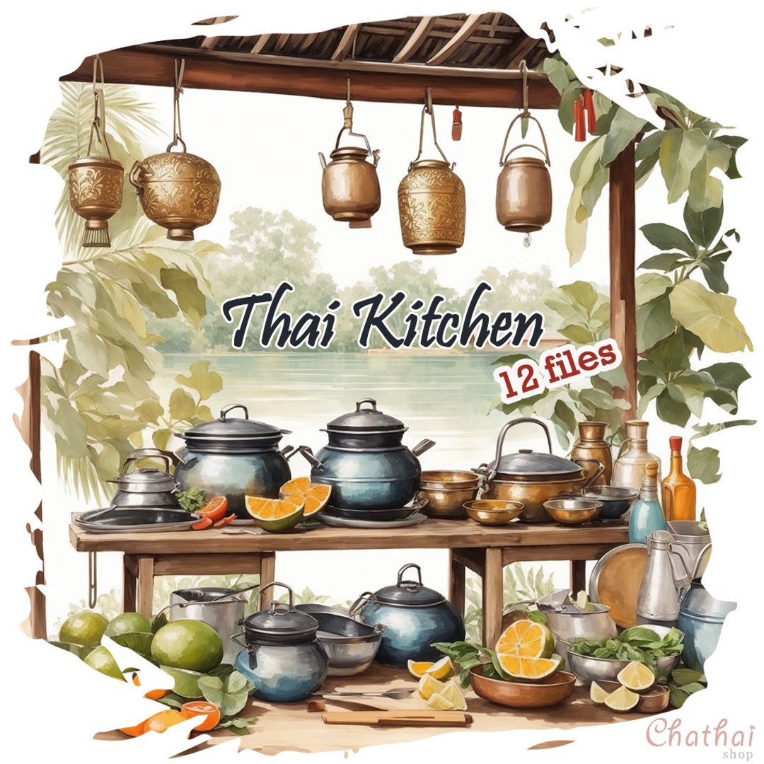 Thai Kitchen Clipart Watercolor Kitchen Clipart Thai Style - Etsy