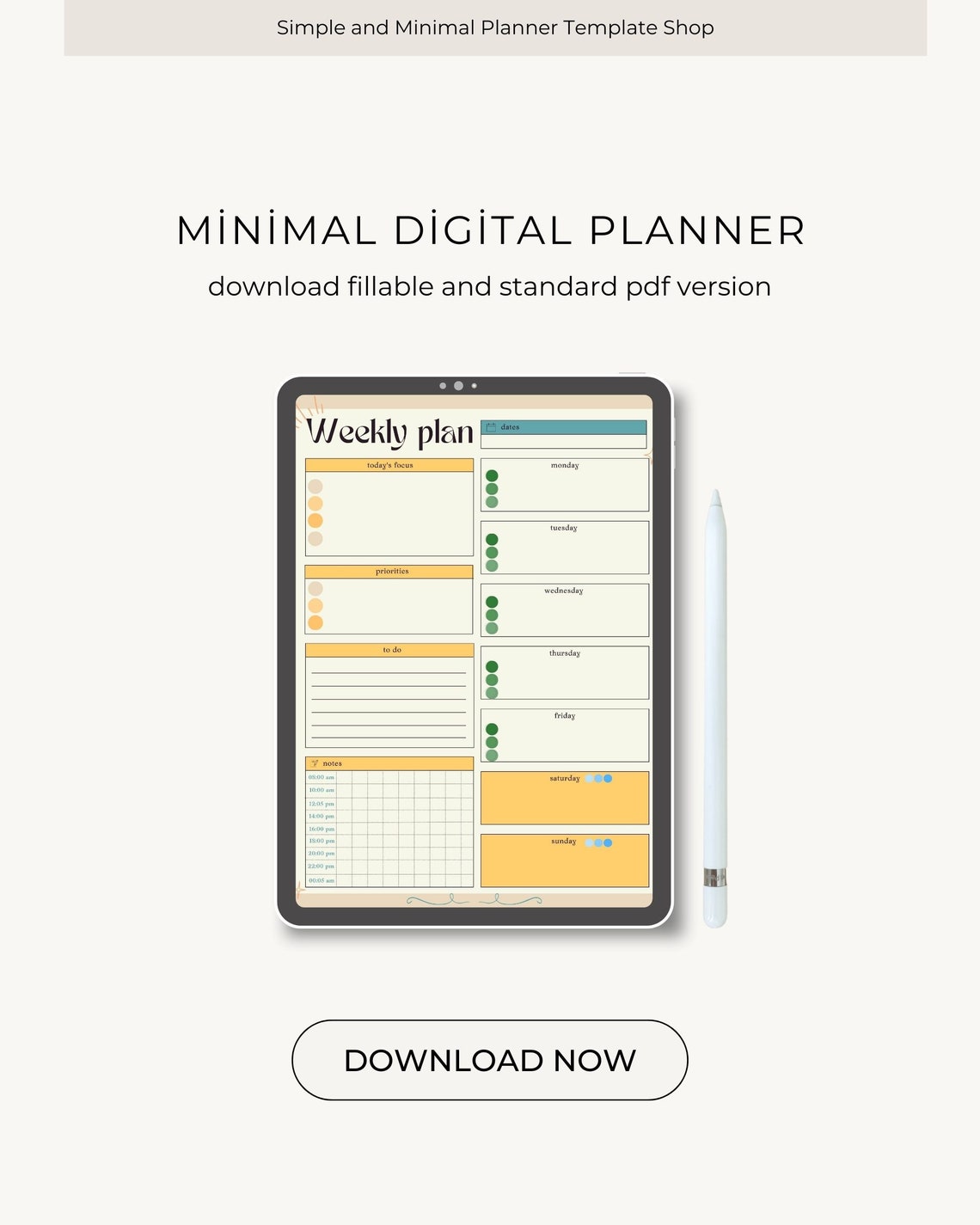 Minimalist Fillable Weekly Planner Template - Digital, Clean Design - Etsy